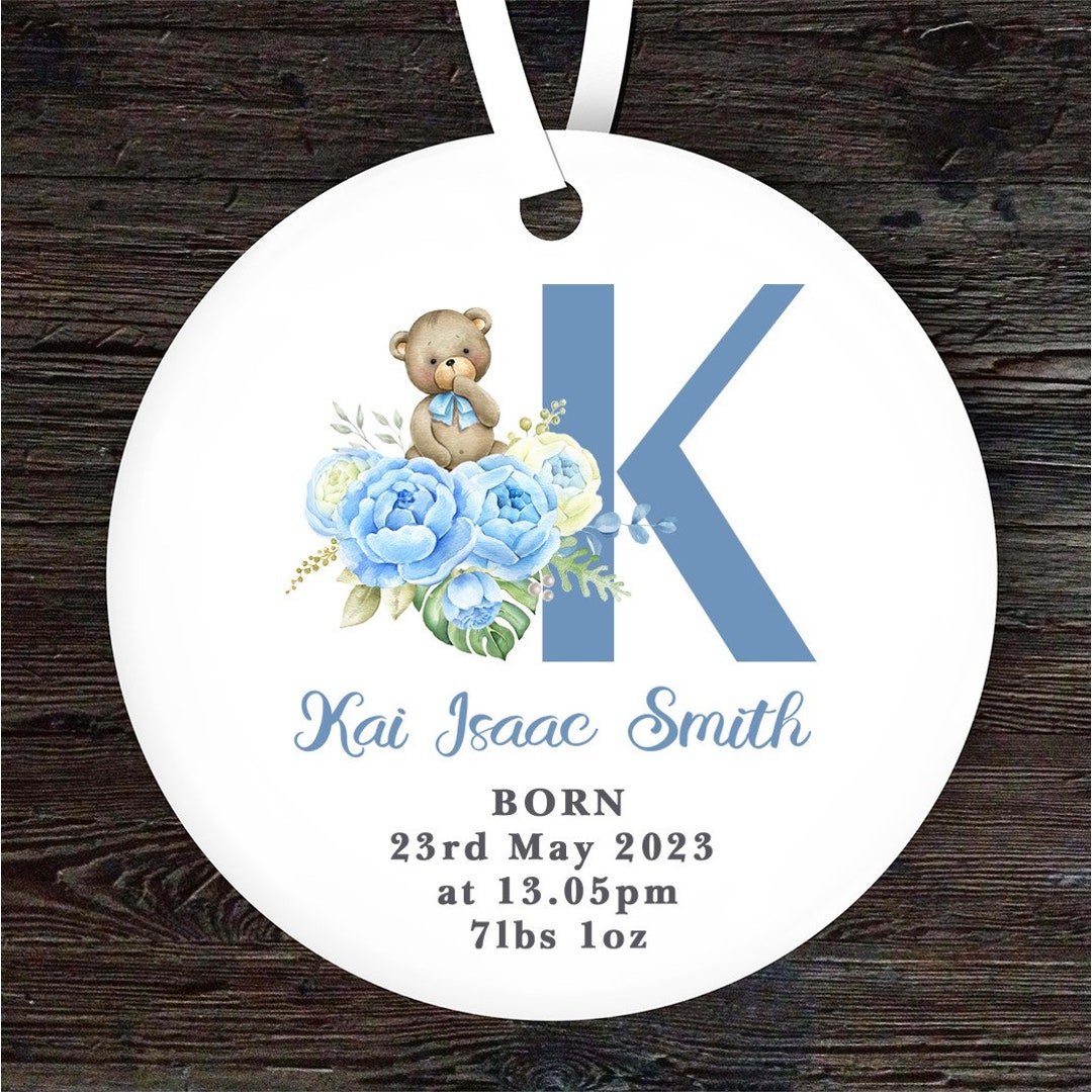 New Baby Boy Teddy Bear Letter K Personalised Gift Keepsake Hanging ...