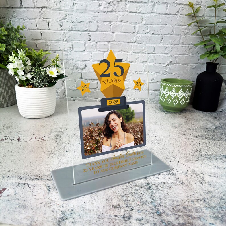 25 Years Work Service 25th Anniversary Photo Trophy Star Gift Employee ...