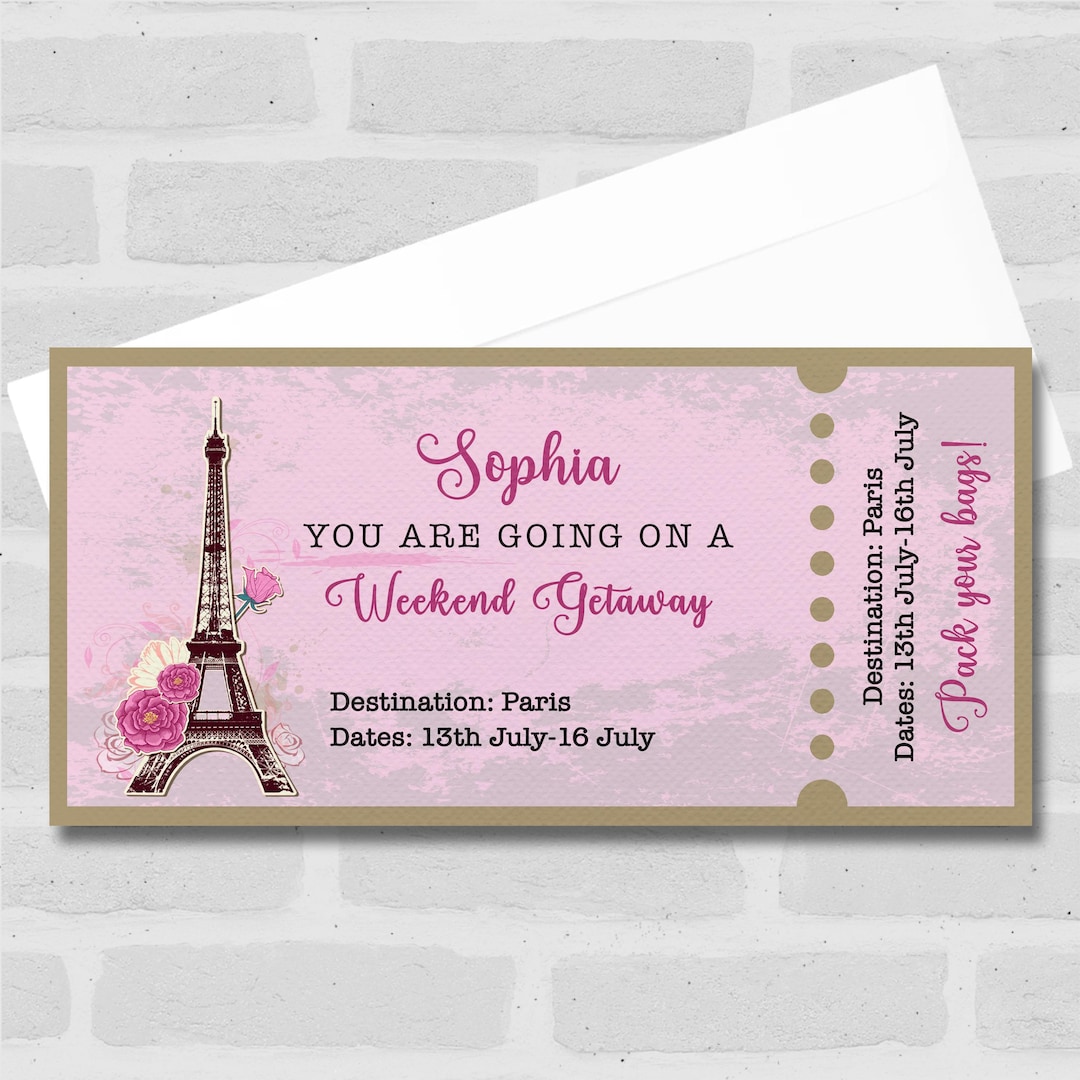 Eiffel Tower Weekend Break Getaway Personalised Surprise Ticket Gift ...
