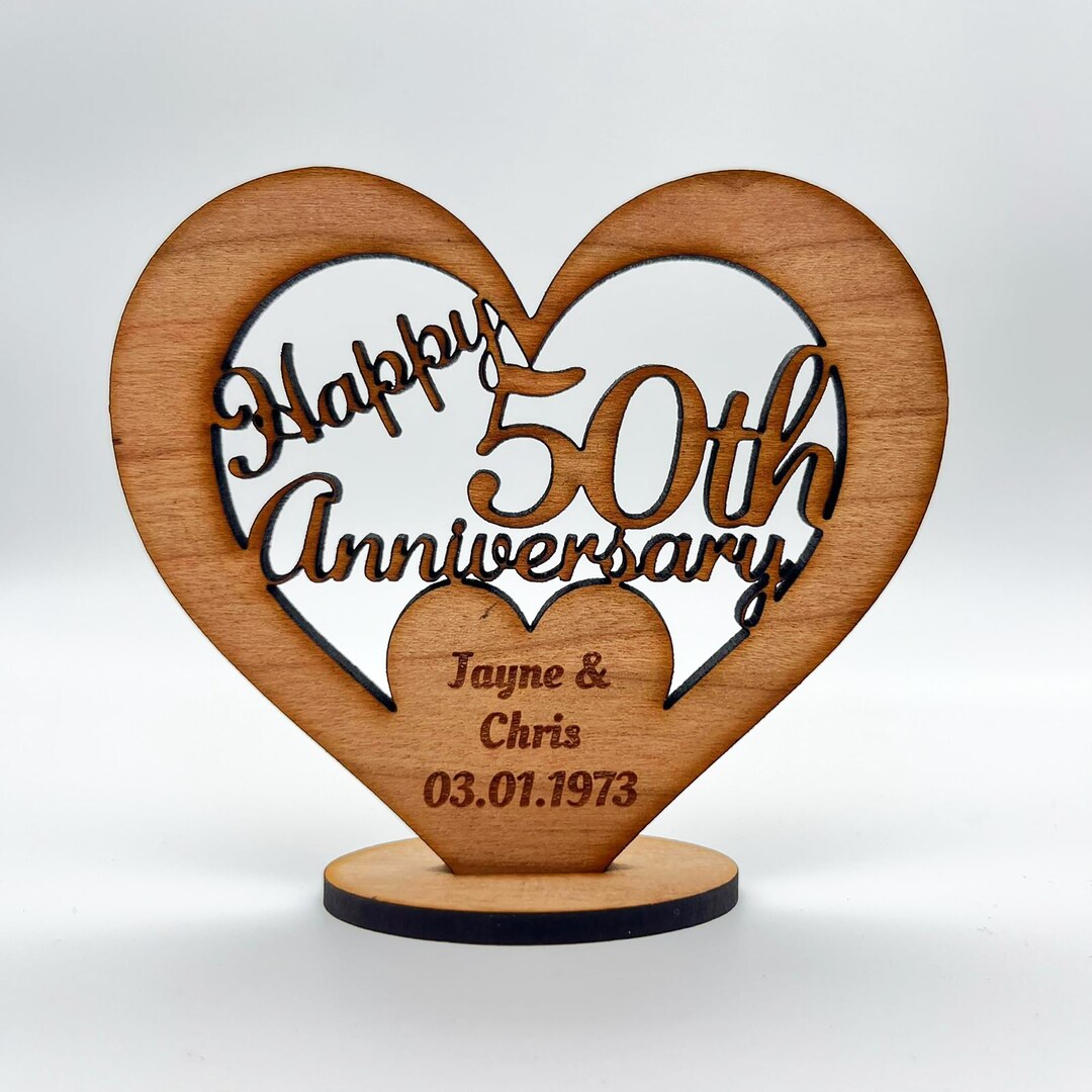 Happy 50th Wedding Anniversary Heart Engraved Keepsake Personalised ...