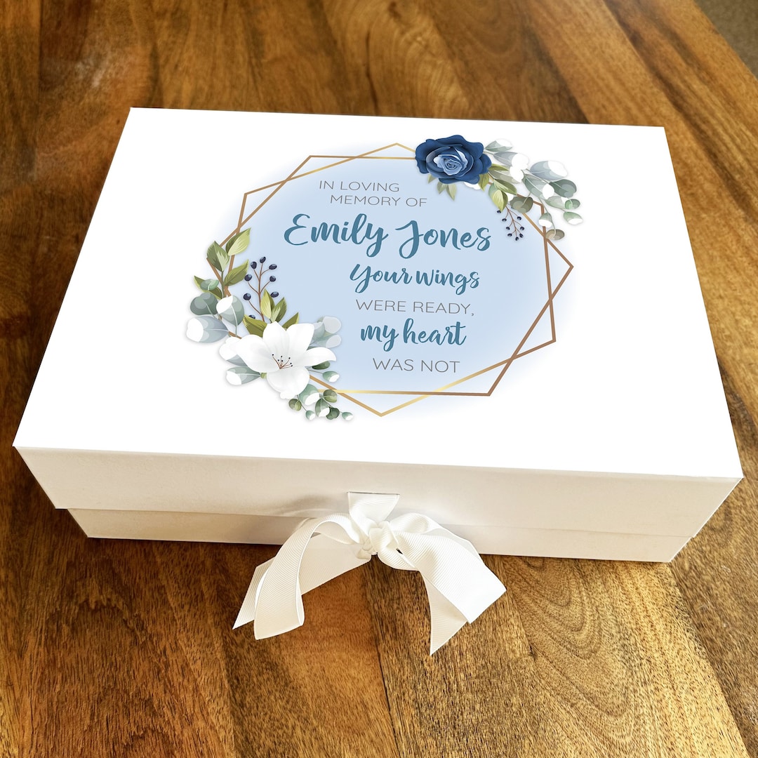 In Loving Memory Blue Floral Memorial Memory Rememberence Keepsake Box ...