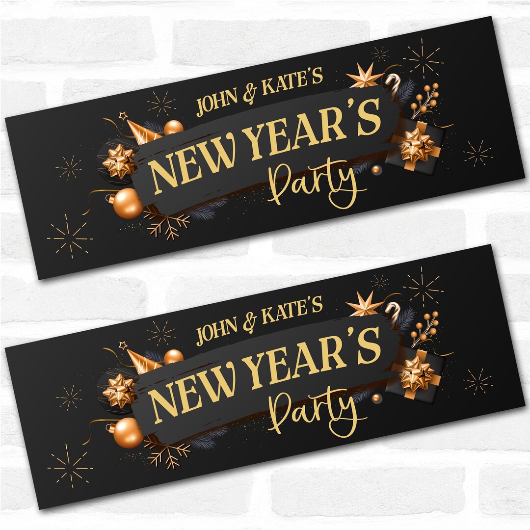 Personalised Party Banner for New Year Party Couple Gold Black | Party ...