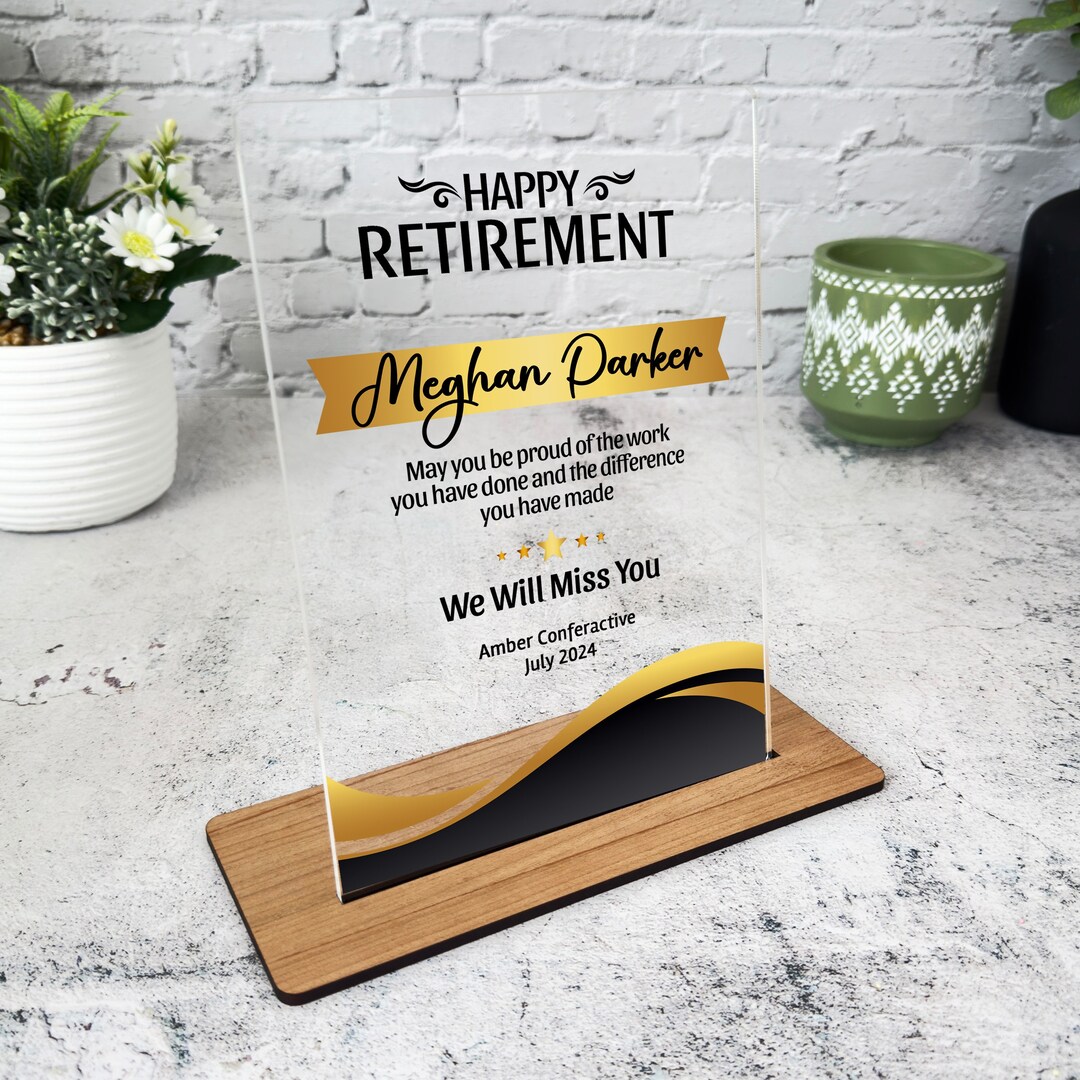 Happy Retirement Black Gold Thank You Gift Employee Personalised Gift ...