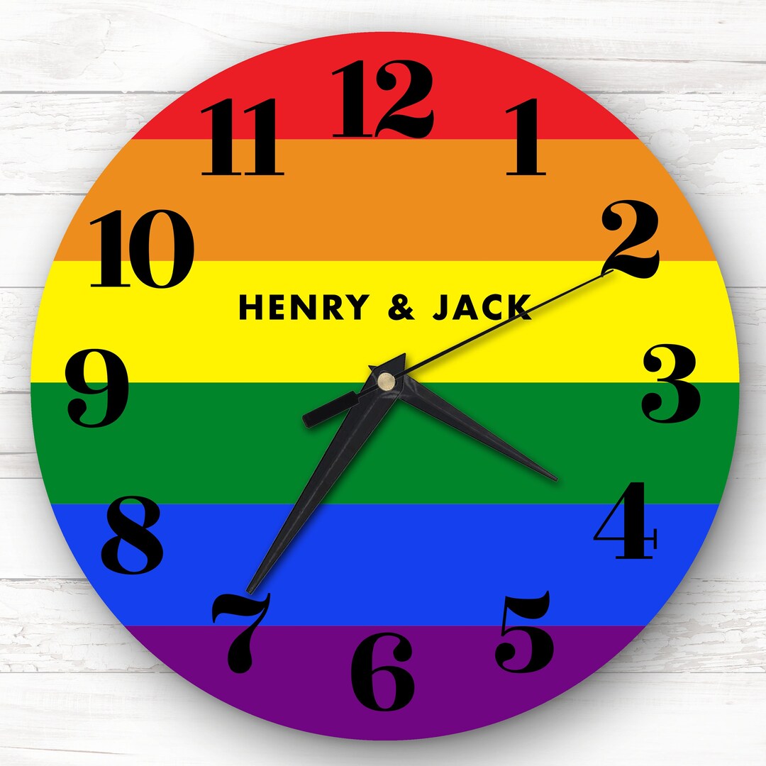 Lgbt Pride Gay Rainbow Background Personalised Gift Personalised Clock ...