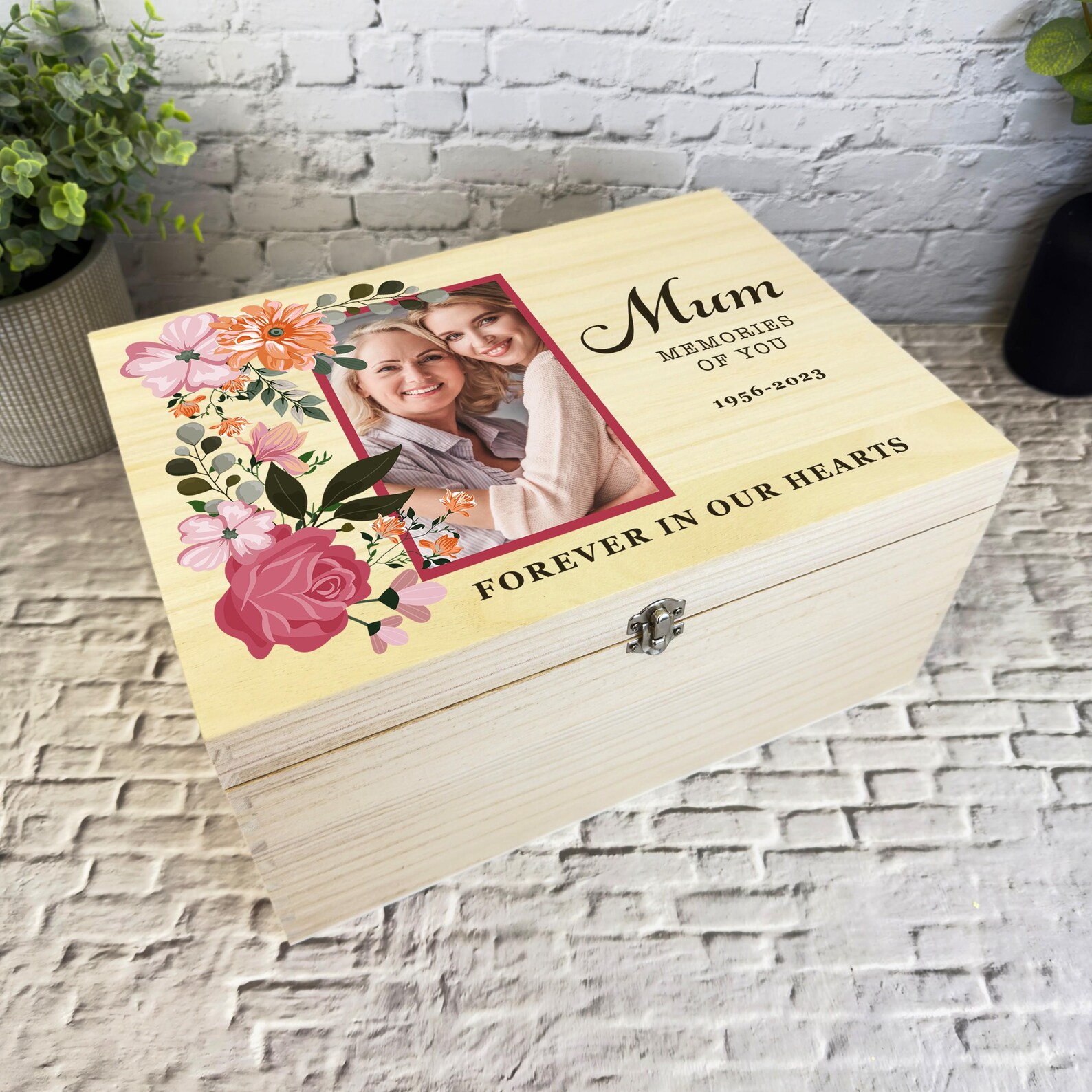 Mum Floral Photo Frame Memorial Personalised Storage Wooden Memory ...