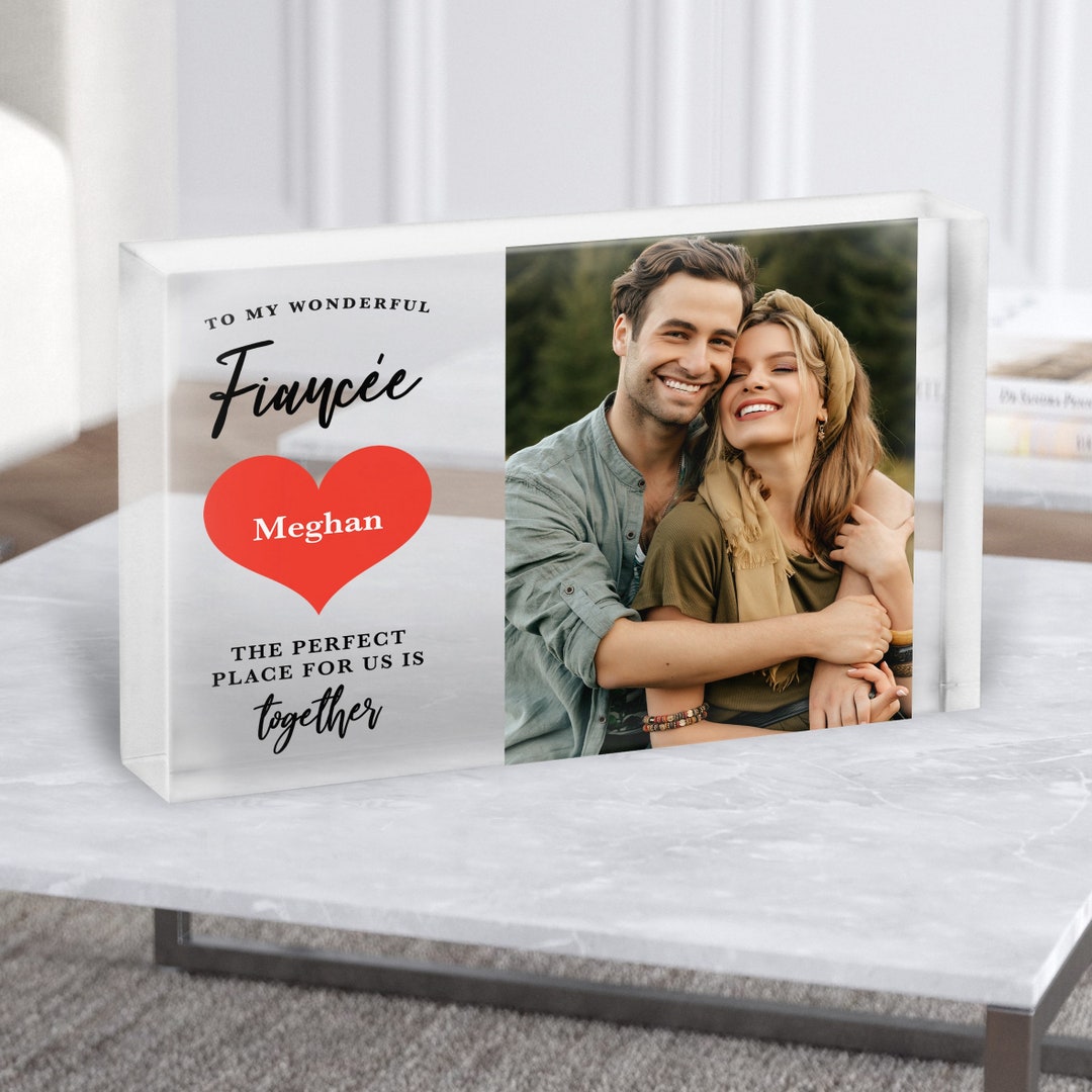 Romantic Gift for Fiancee Red Heart Photo Personalised Clear Acrylic ...