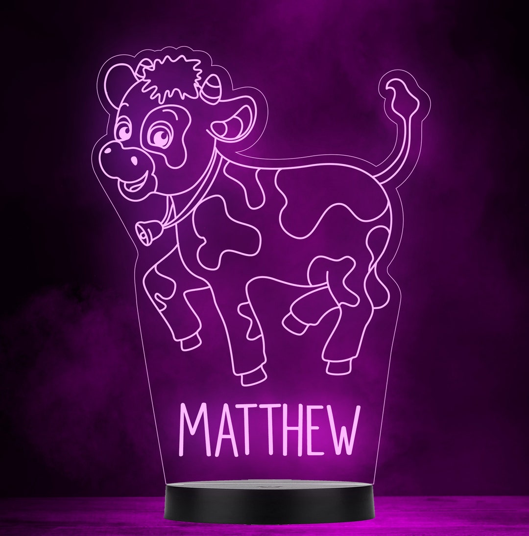 Cow Bell Farm Animals Cute Personalised Gift Colour Change Led Lamp ...