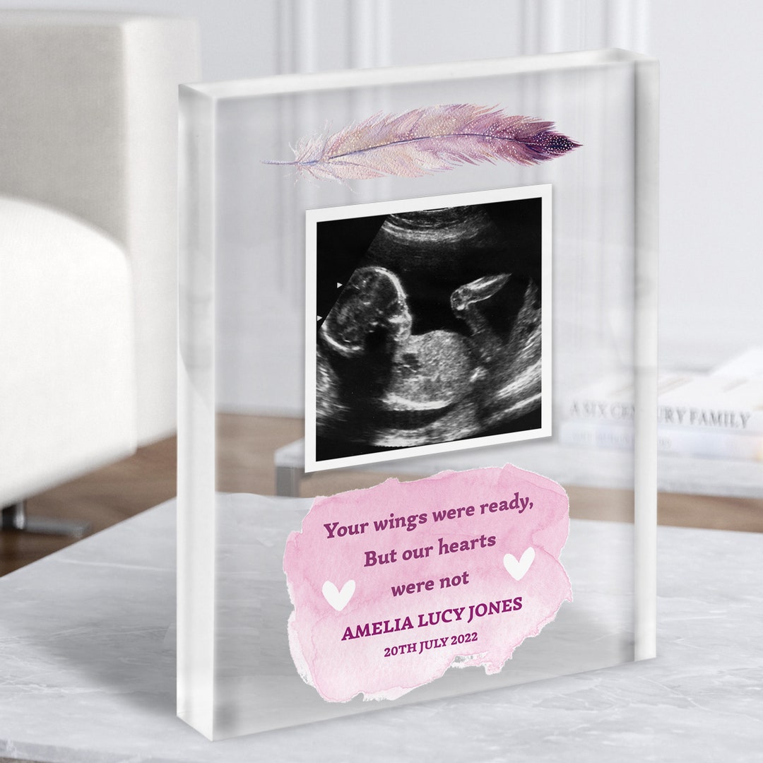 Baby Loss Miscarriage Memorial Photo Scan Picture Pink Feather Acrylic ...