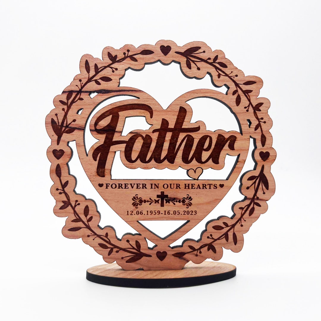 Wood Father Memorial Wreath Forever in Our Hearts Keepsake Personalised ...