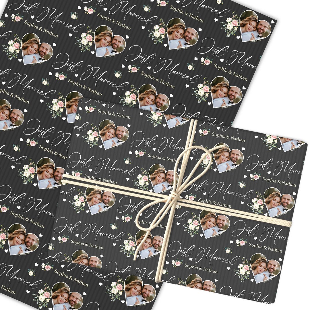 Personalised Wrapping Paper Wedding Day Floral Just Married Heart Gift ...