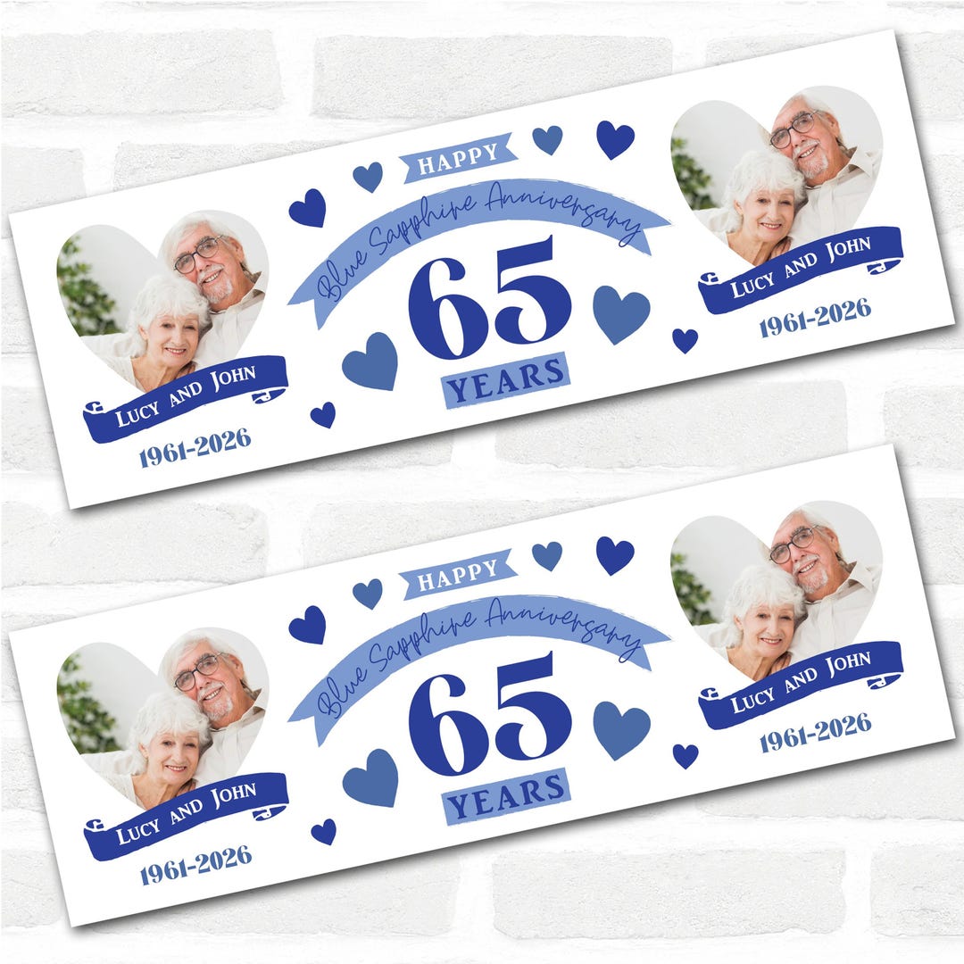 Personalised Party Banner for 65th Wedding Anniversary Sapphire 65 ...