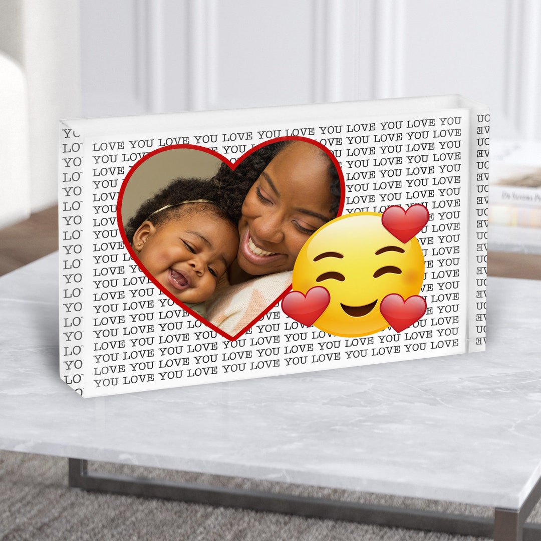 Love Heart Emoji & Photo Love You Personalised Acrylic Block ...