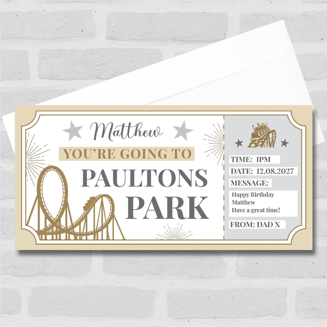 Day Out at Theme Park Gold Stars Personalised Gift Voucher Surprise ...