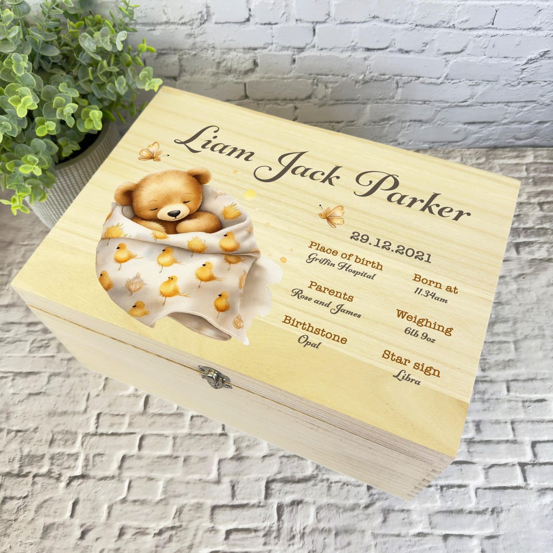 Sleeping Teddy Bear Wrapped in Blanked New Baby Personalised Wooden ...