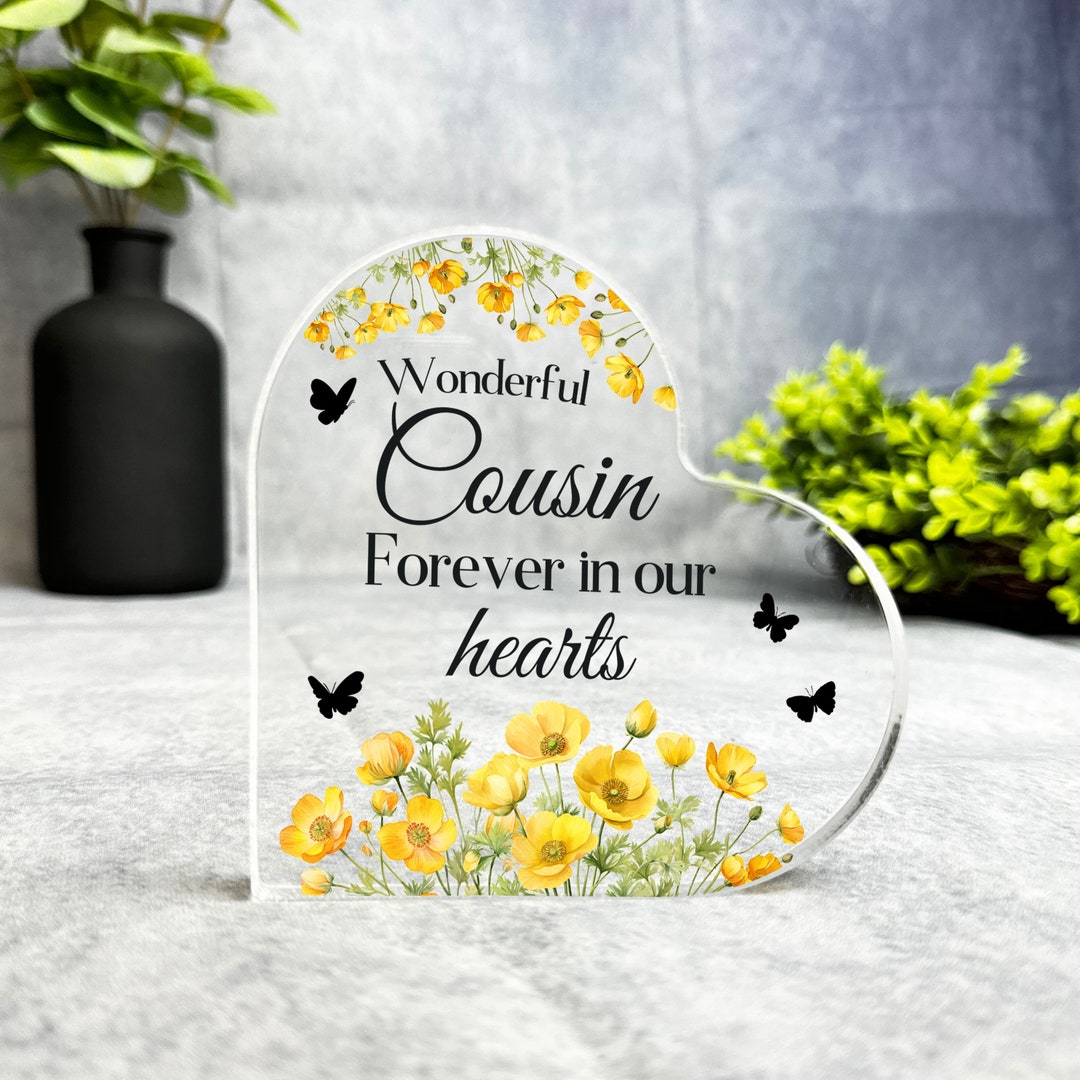 Cousin Yellow Floral Memorial Heart Plaque Sympathy Gift Keepsake Gift ...
