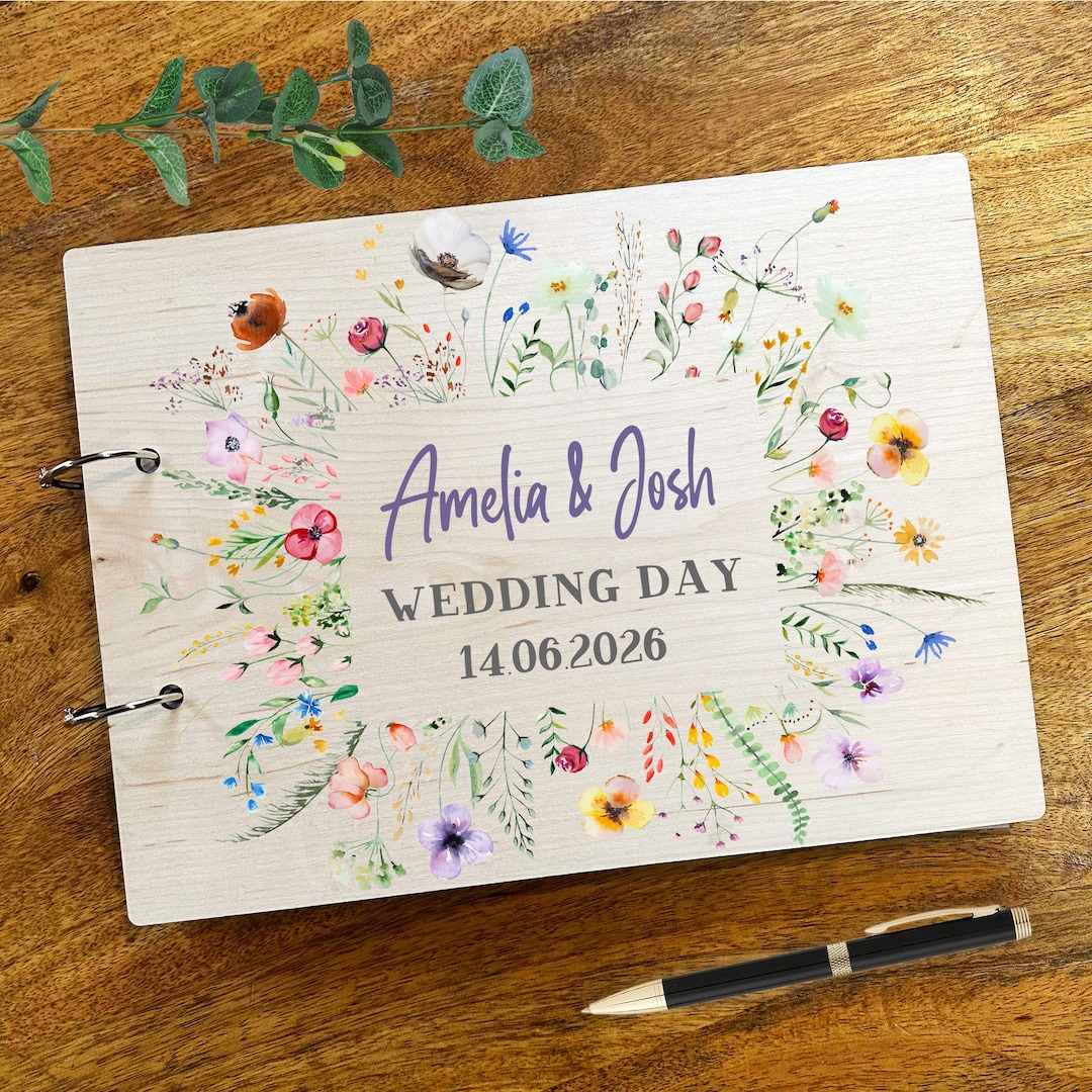 Wood Wedding Day Wildflower Photo Album Wedding Day Memories Keepsake ...