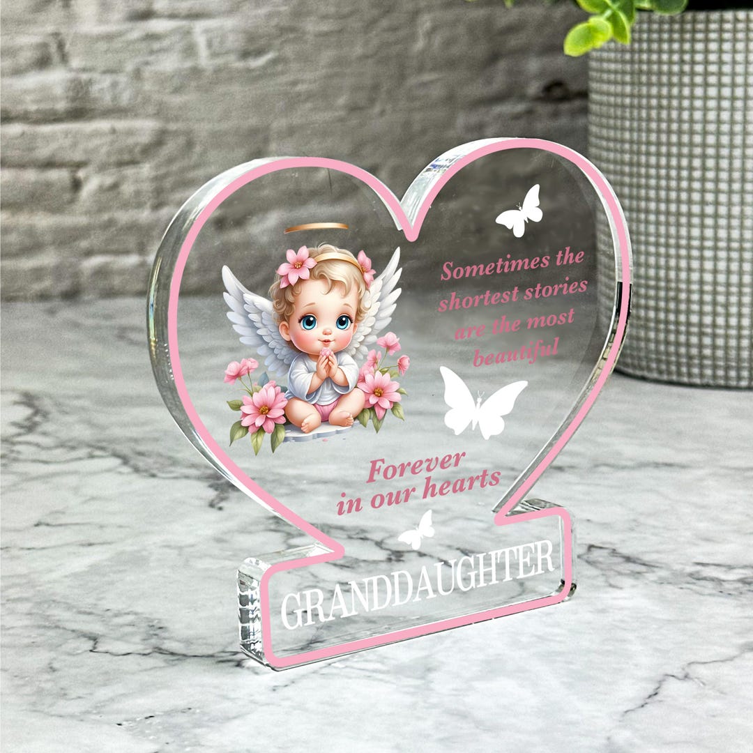 Granddaughter Pink Little Angel Memorial Gift Heart Ornament Keepsake ...