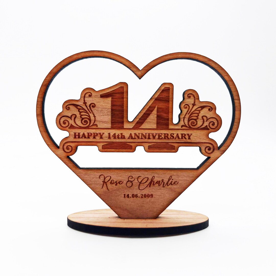 Happy 14th Heart Wedding Anniversary Floral Heart Keepsake Personalised ...