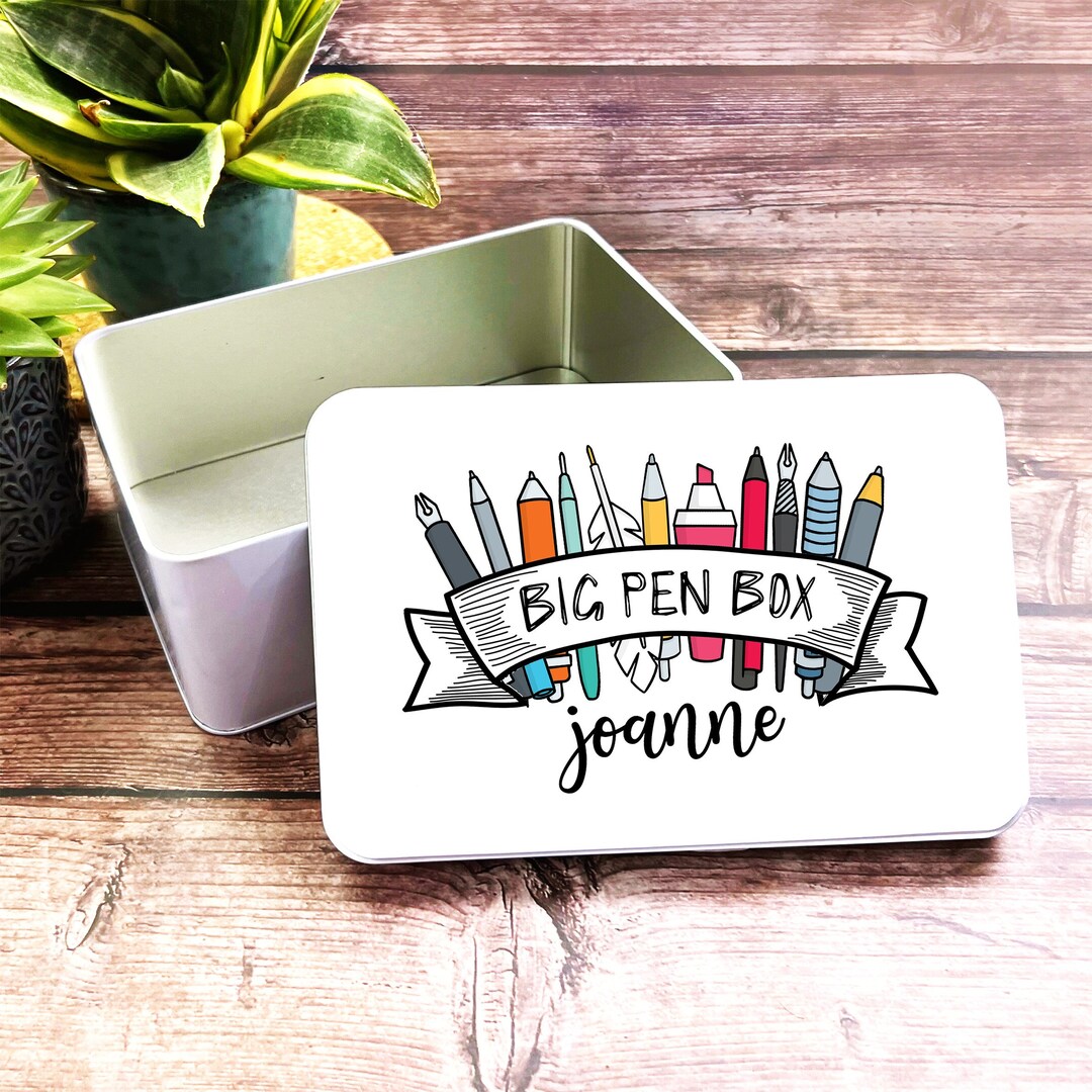 Stationary Banner Big Pen Box Rectangle Personalised Craft Tin - Etsy