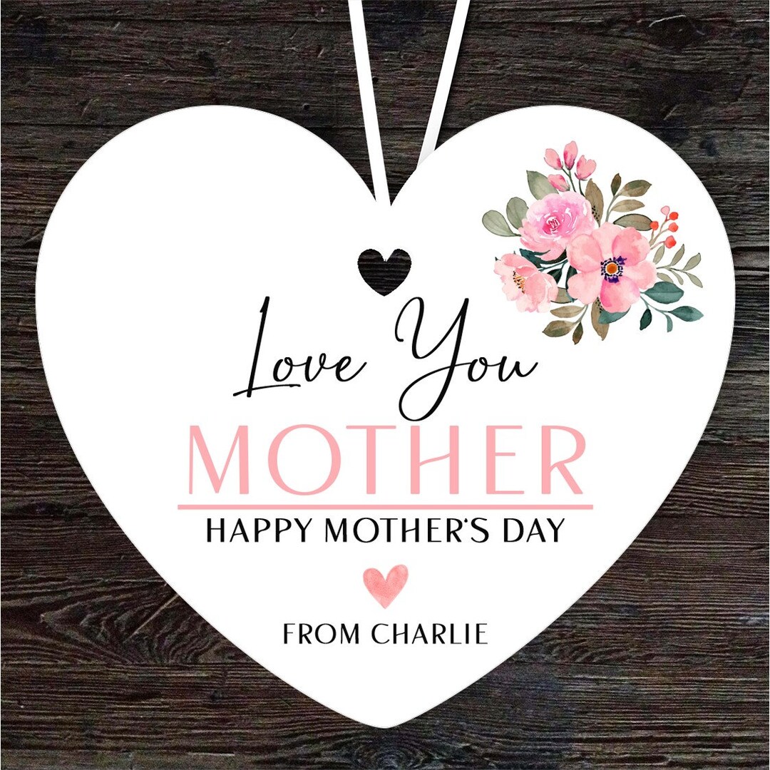 Mother Flora Love You Mother's Day Gift Heart Personalised Hanging ...