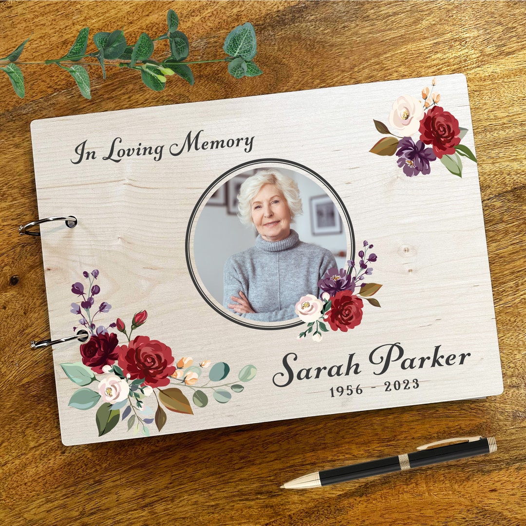 Red Floral Round Photo Sympathy in Loving Memory Funeral Condolence ...