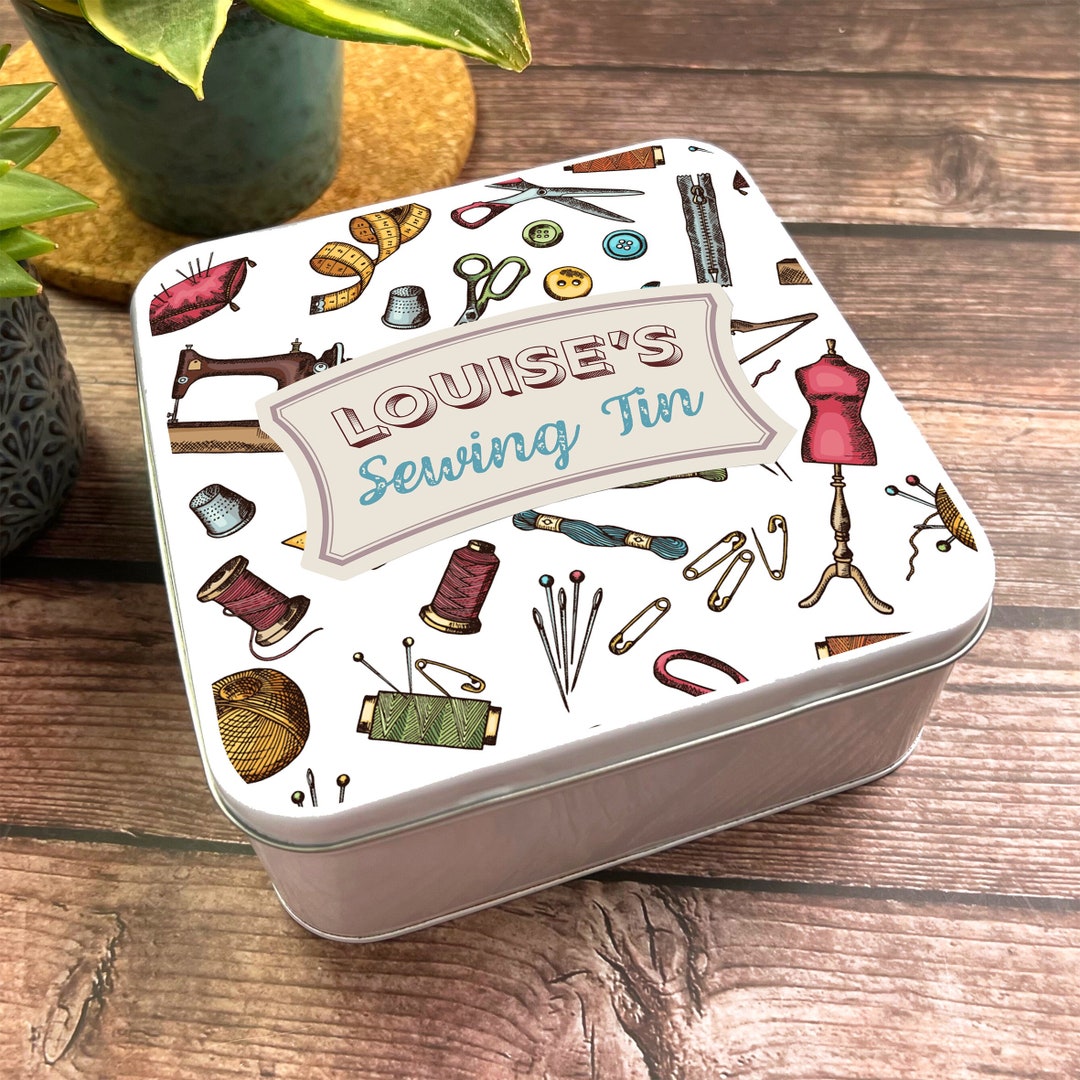 Square Vintage Antique Sewing Tools Pattern Personalised Sewing Tin - Etsy