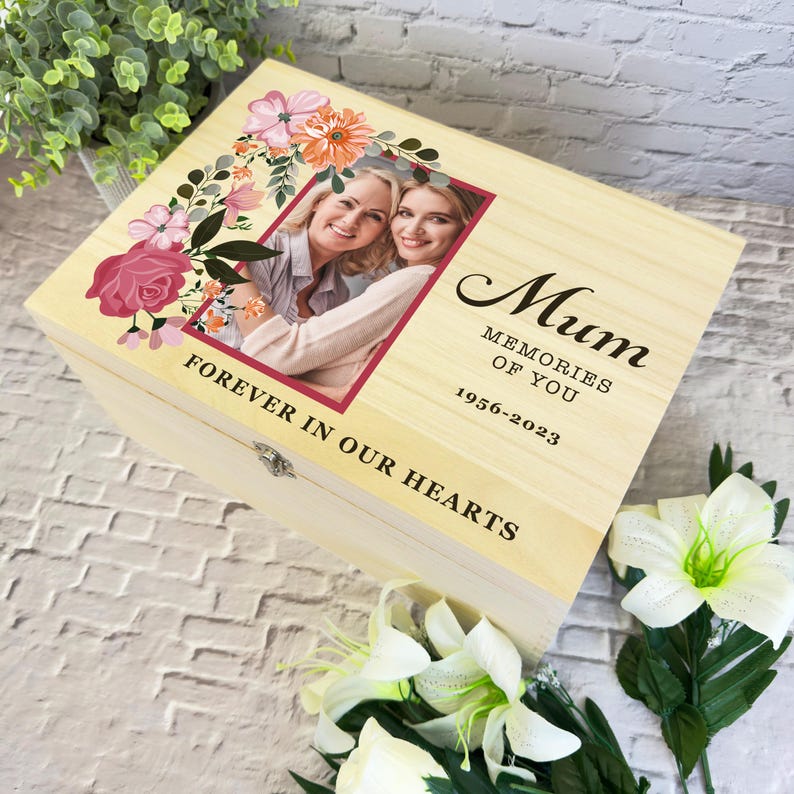 Mum Floral Photo Frame Memorial Personalised Storage Wooden Memory ...