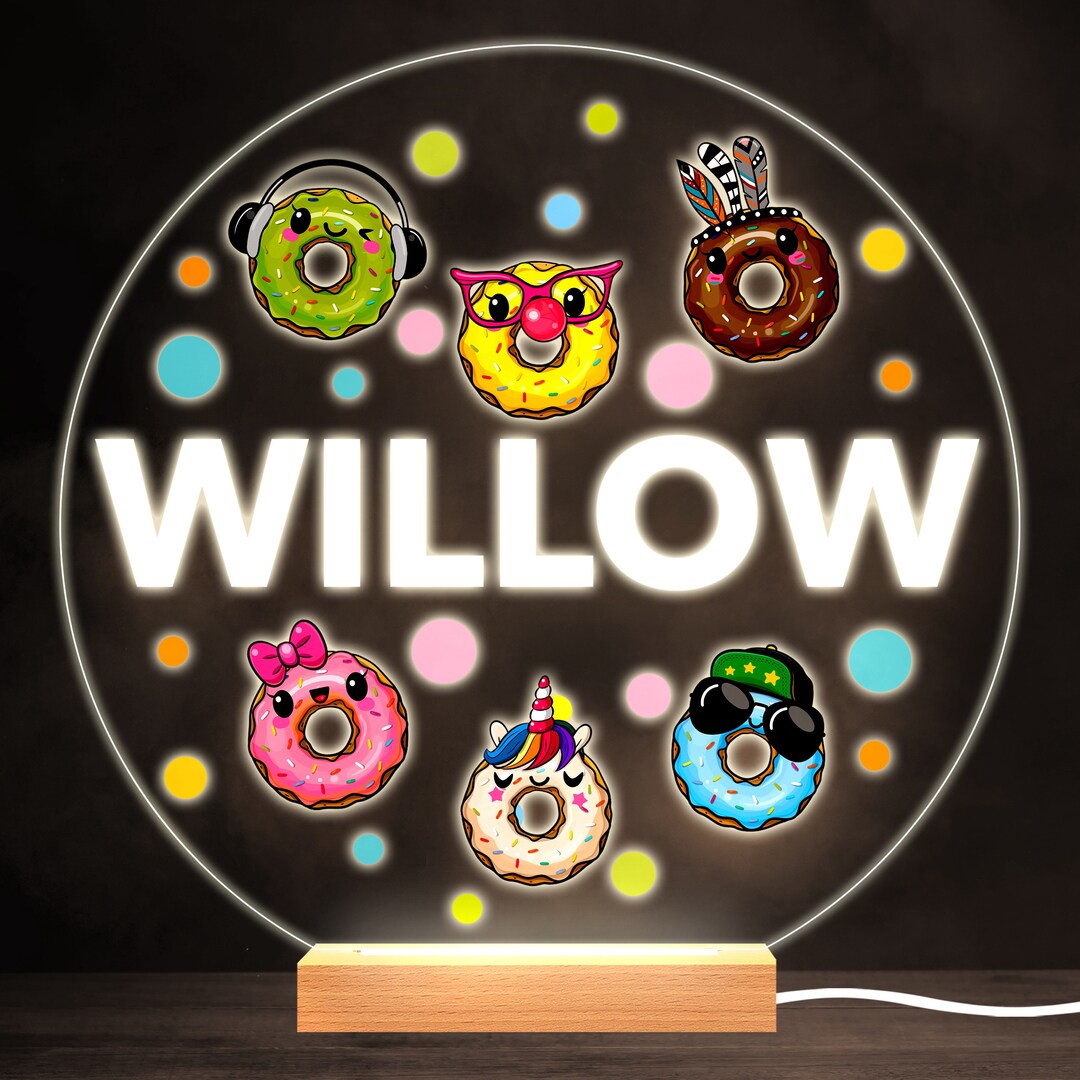 Happy Funny Donuts Colourful Round Personalised Gift LED Lamp Night ...