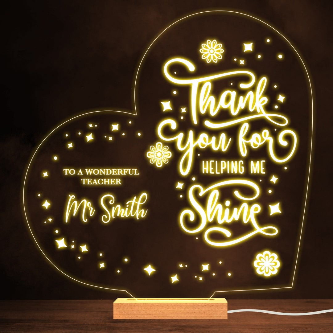 Thank You Wonderful Teacher Stars Heart School Leavers White Night ...