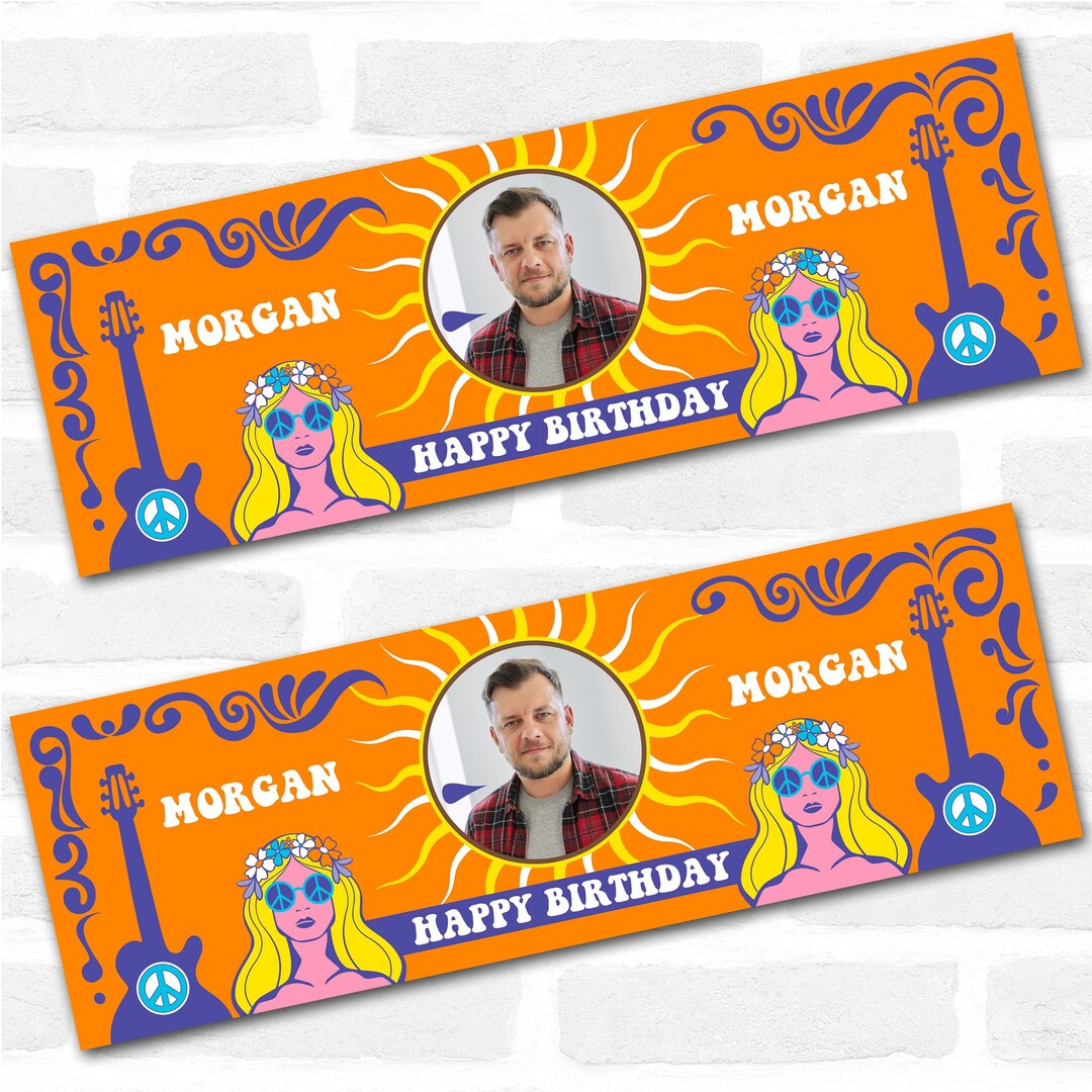 Personalised Party Banner for Birthday 1960's Theme Psychedelic Orange ...