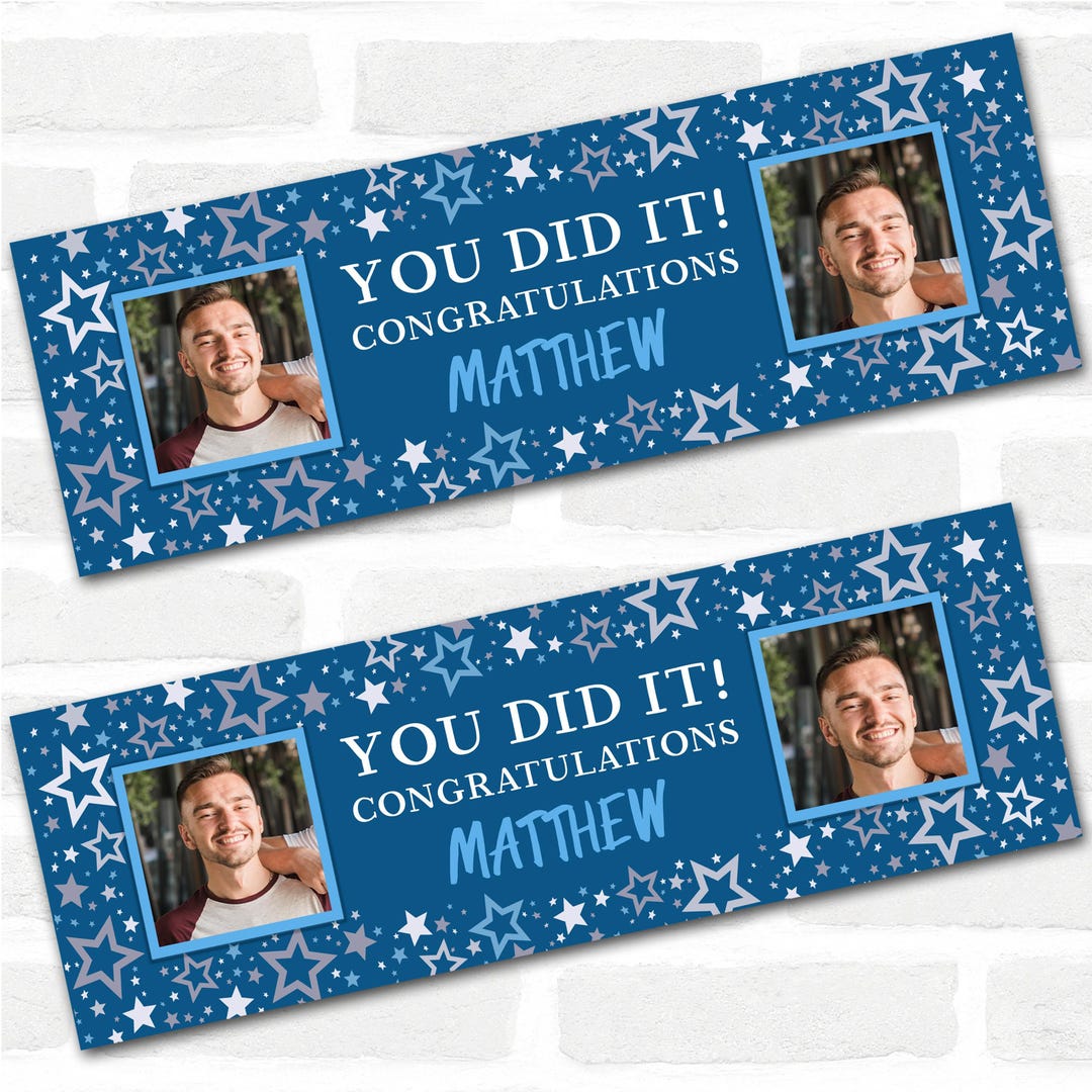 Personalised Party Banner for Graduation Male You Did It Photo Blue ...