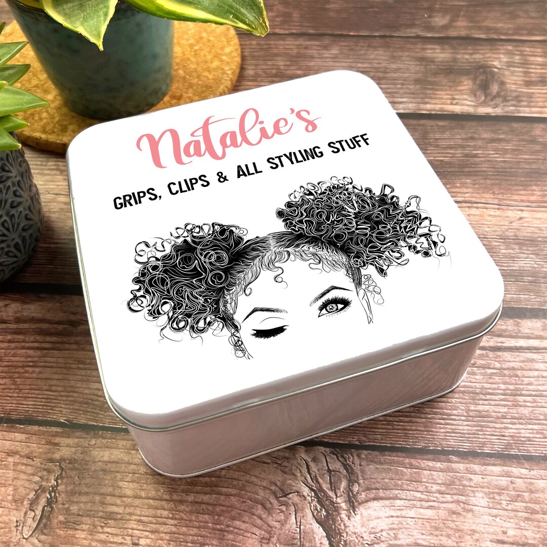 Square Two Buns Hairstyle Grips Clips Styling Personalised Hair Tin - Etsy