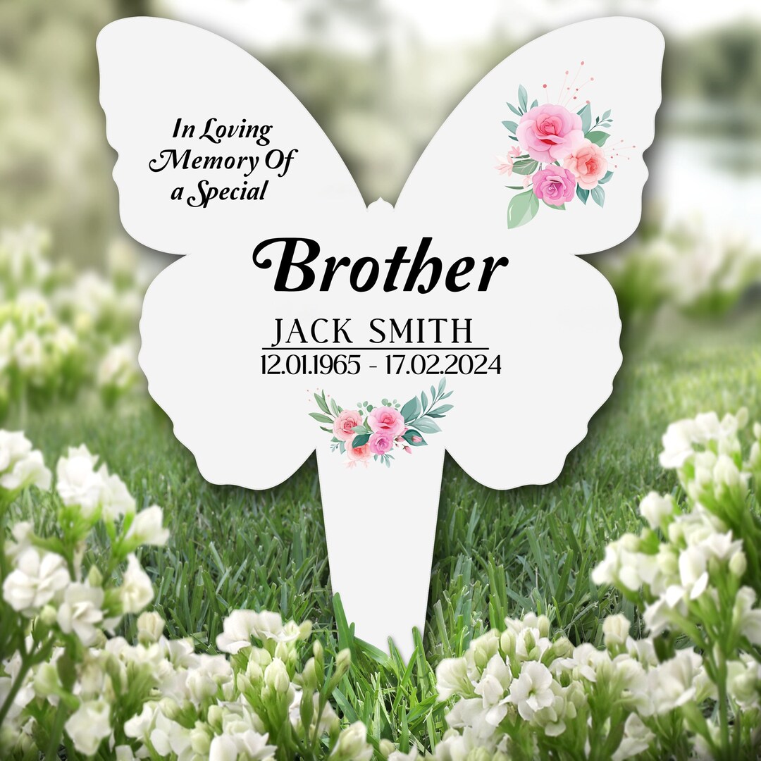 Butterfly Brother Floral Remembrance Garden Plaque Grave Marker ...