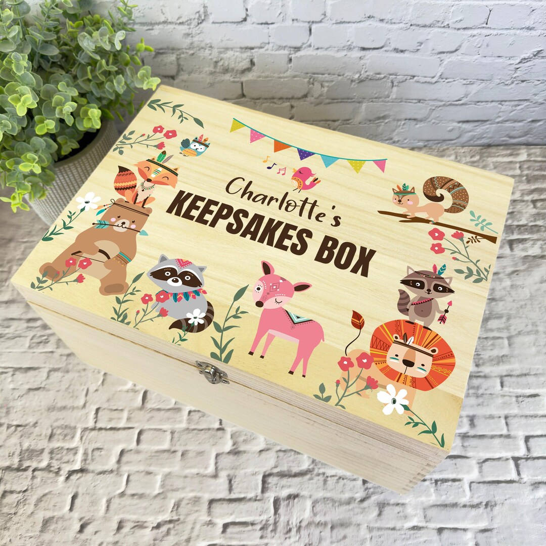 Woodland Animals Kids Personalised Wooden Keepsake Storage Box - Memory ...