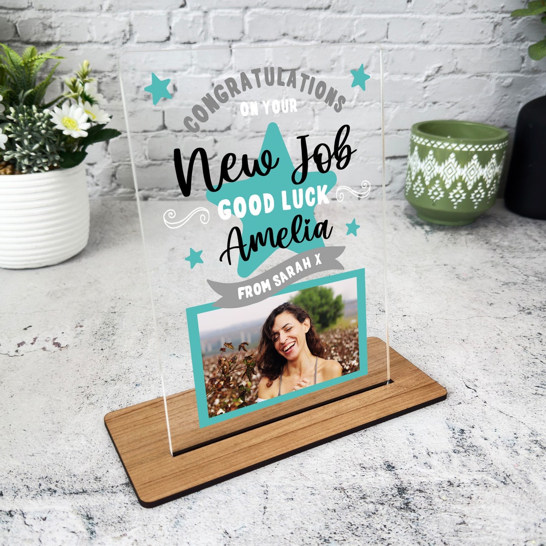 Good Luck New Job Gift Star Turquoise Photo Personalised Gift Acrylic ...