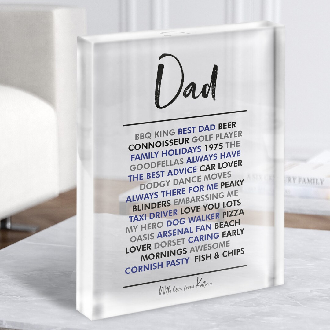 Dad List of Words Personalised Dad Father's Day Gift Acrylic Block ...