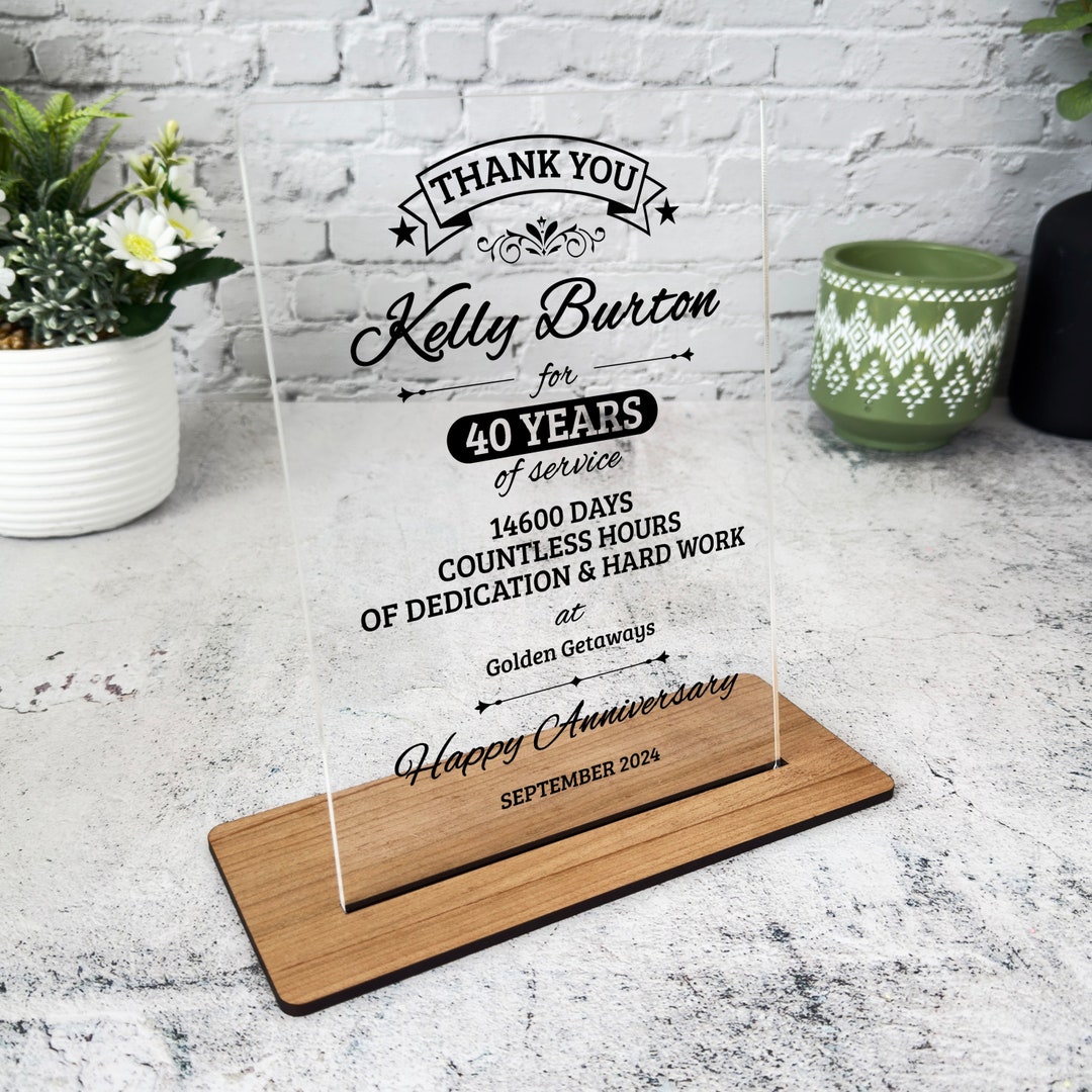 40 Years Service 40th Anniversary Thank You Gift Employee Personalised ...