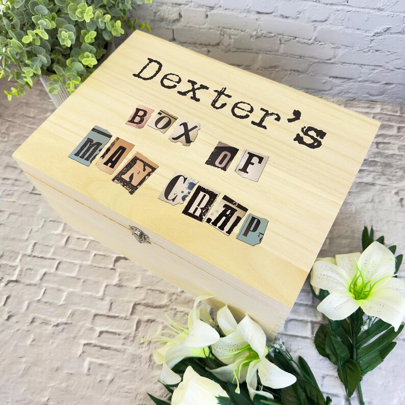 Newspaper Cutouts Men's Bit's & Bobs Personalised Wooden Keepsake Storage Box - Memory Storage ...