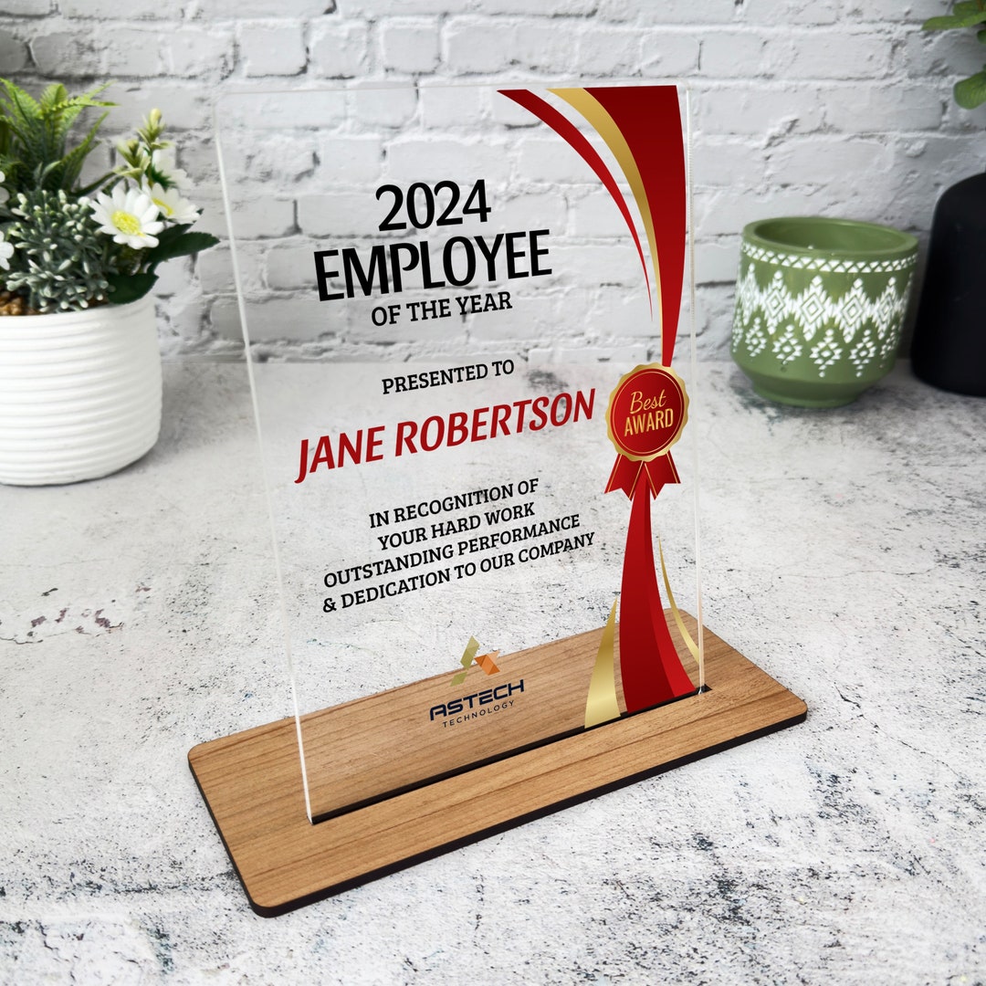 Employee of the Year Gold Red Gift Employee Employer Personalised Gift ...