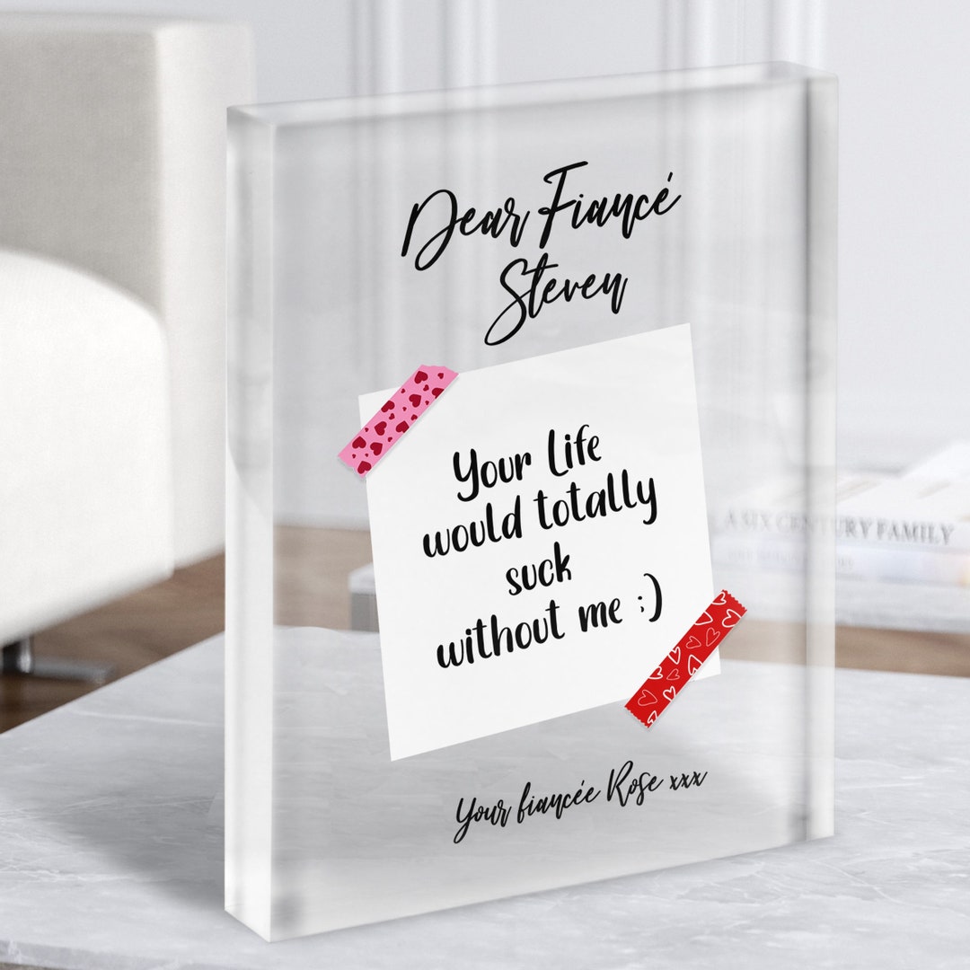 Funny Love Note Cute Romantic Gift for Fiance Personalised Clear ...