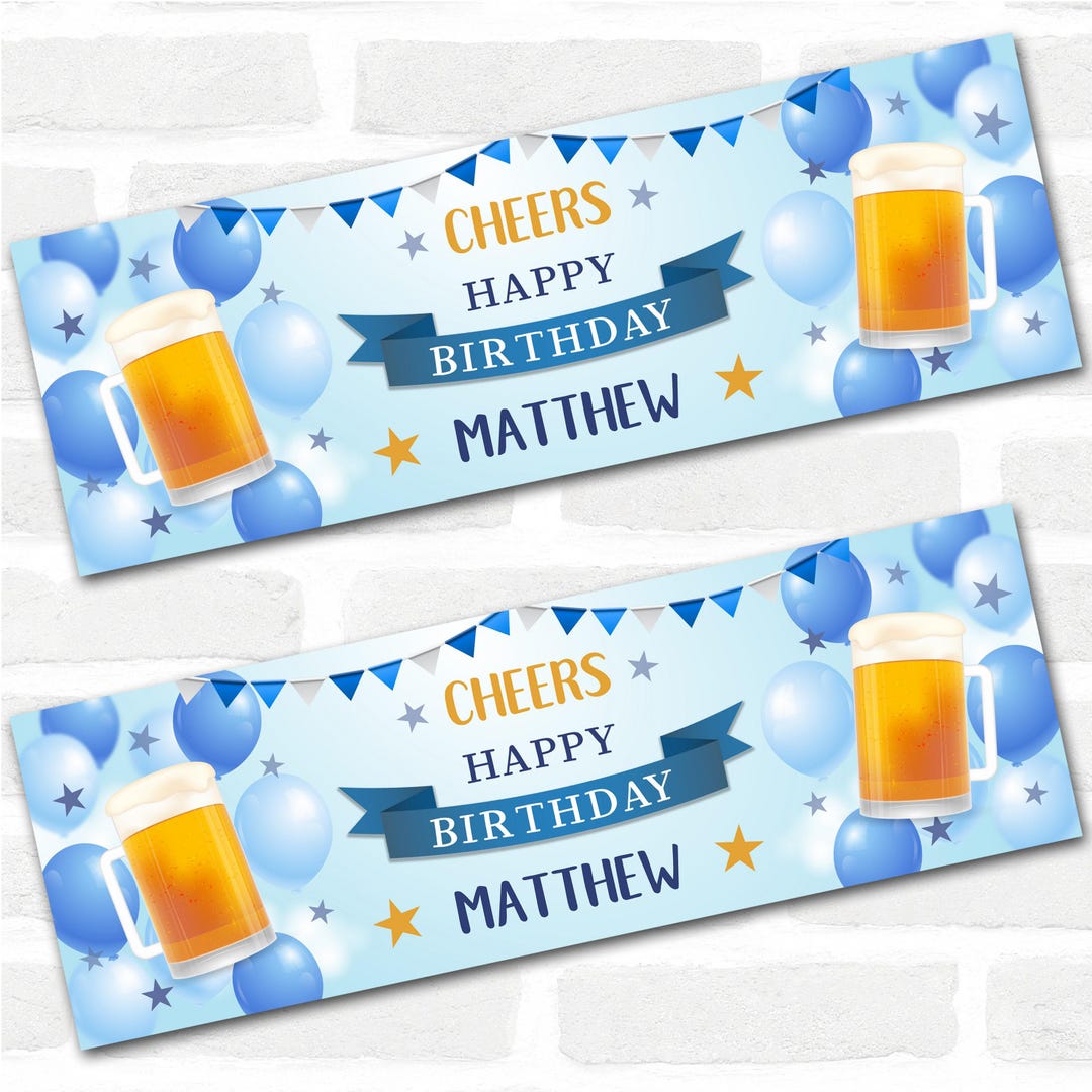 Personalised Party Banner for Birthday Male Beer Blue Balloons | Party ...