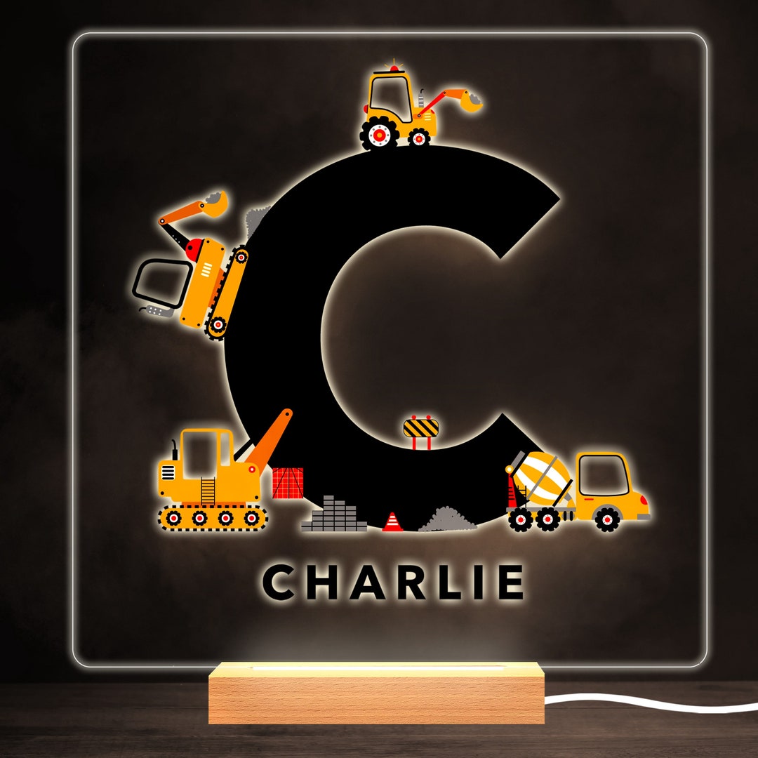 Construction Vehicles Alphabet Letter C Square Personalised Gift Night ...