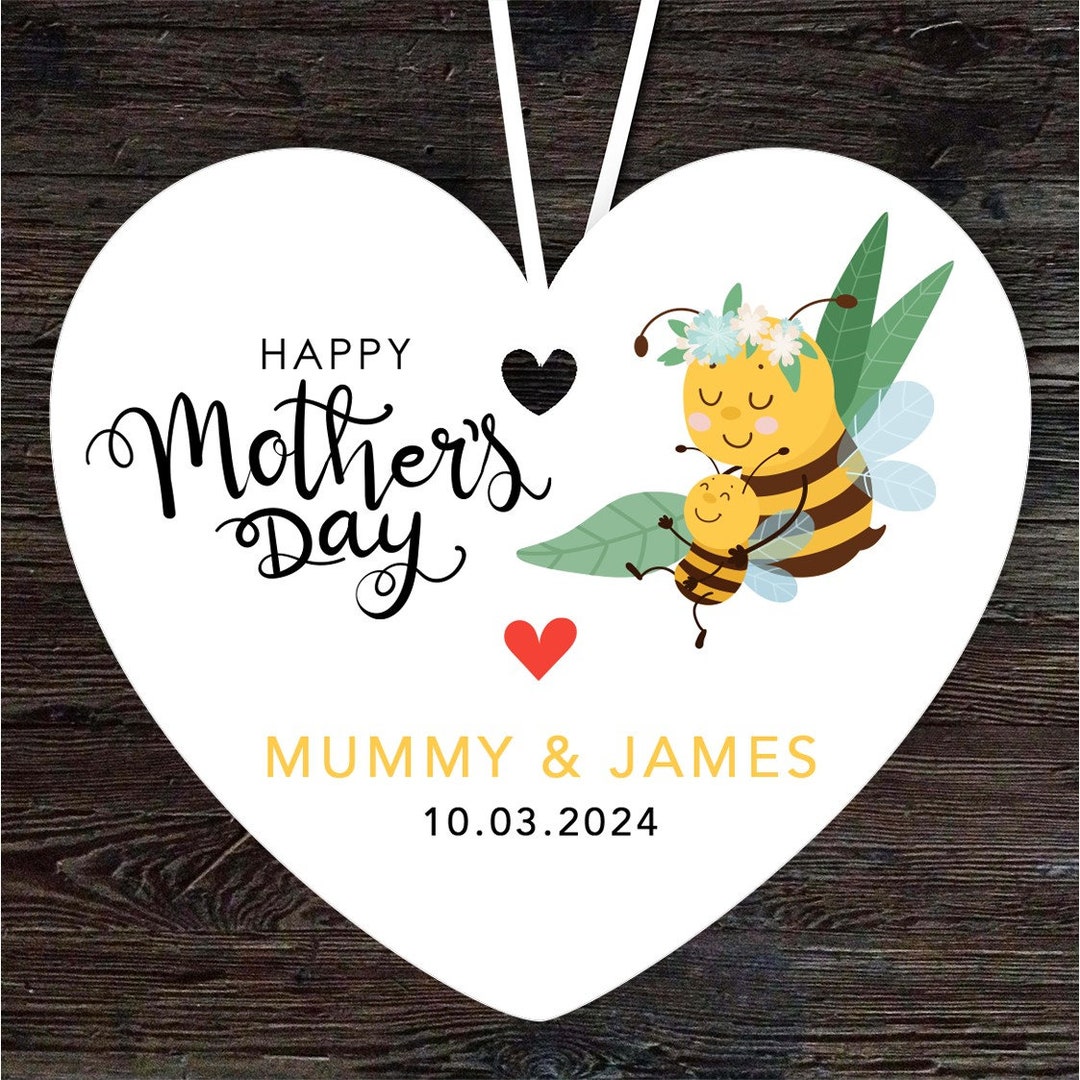 Bee Mum With Baby Mother's Day Gift Heart Personalised Hanging Ornament ...