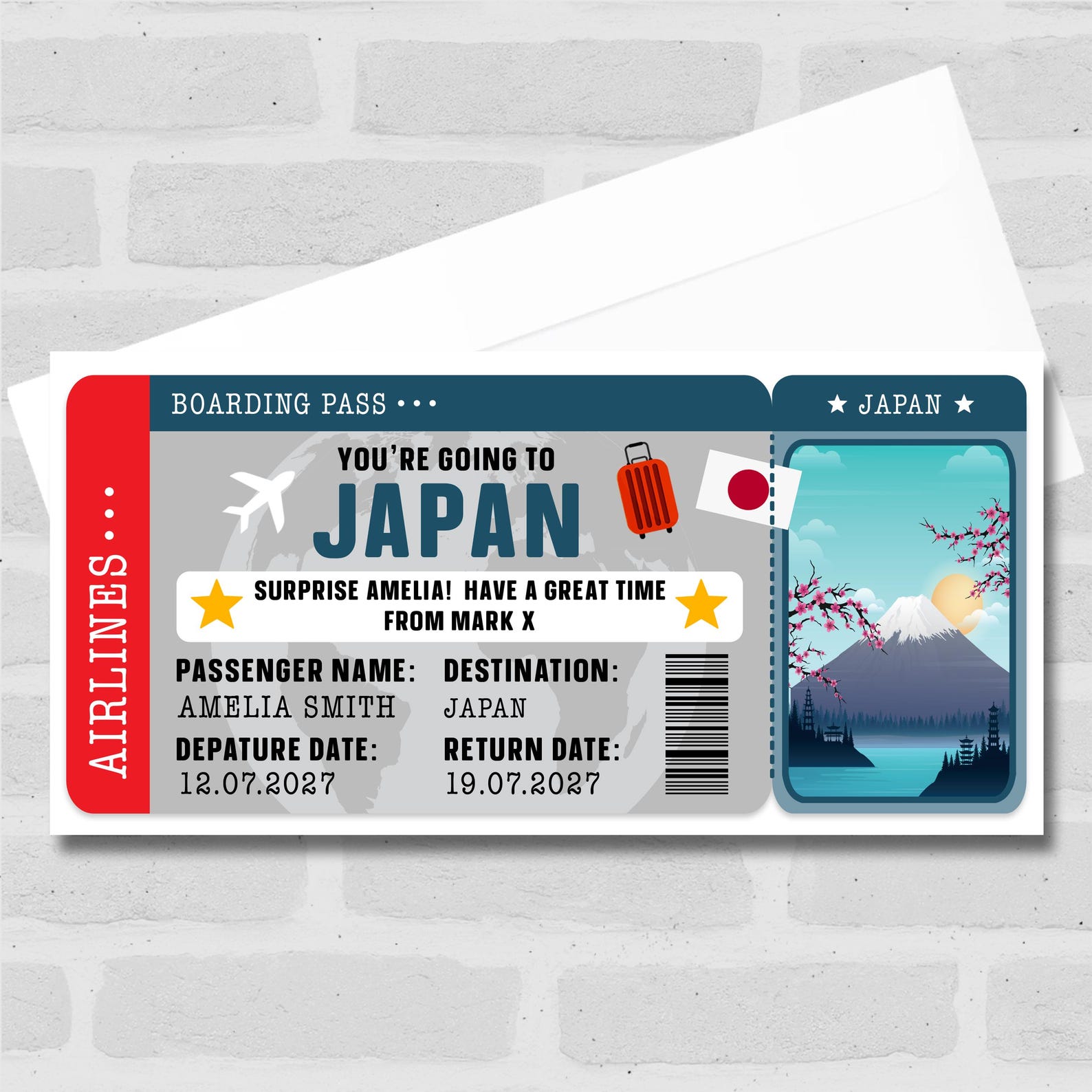 Japan Boarding Pass Personalised Gift Voucher Surprise Holiday Trip ...