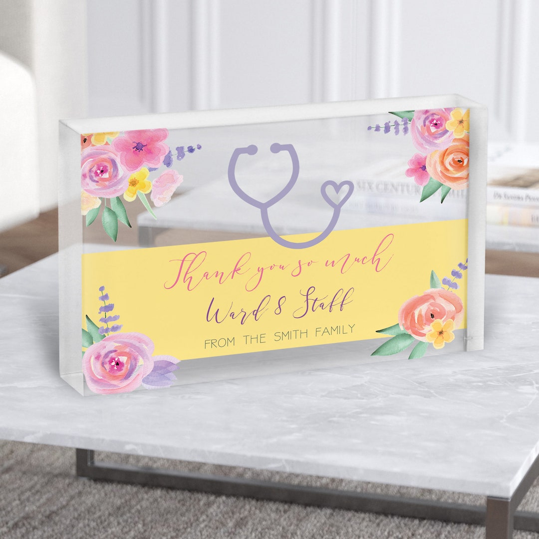 Thank You Nurse Ward Staff Hospital Flower Yellow Gift Acrylic Block ...