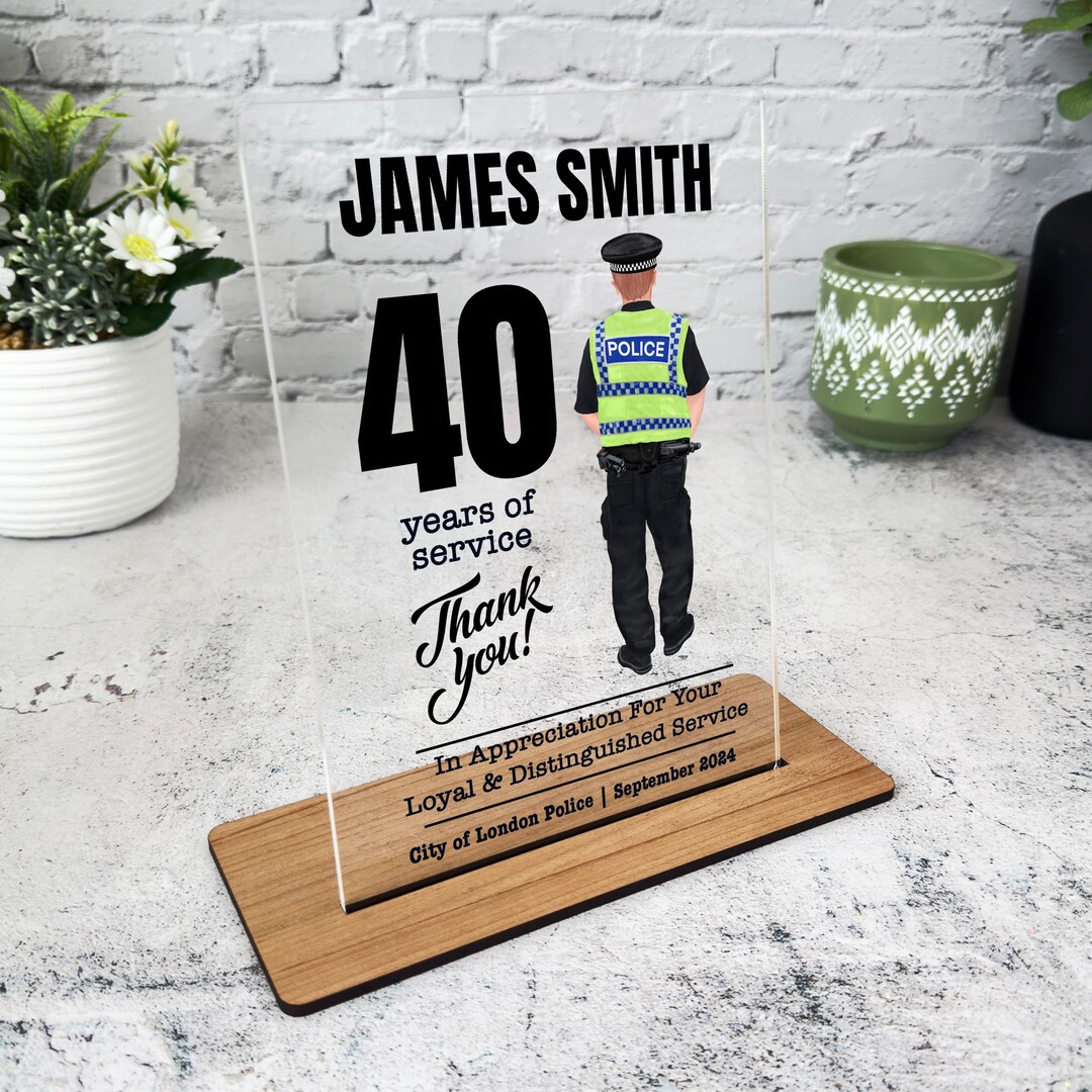 40 Years Service 40th Anniversary Brown Hair Him Police Gift Employee ...