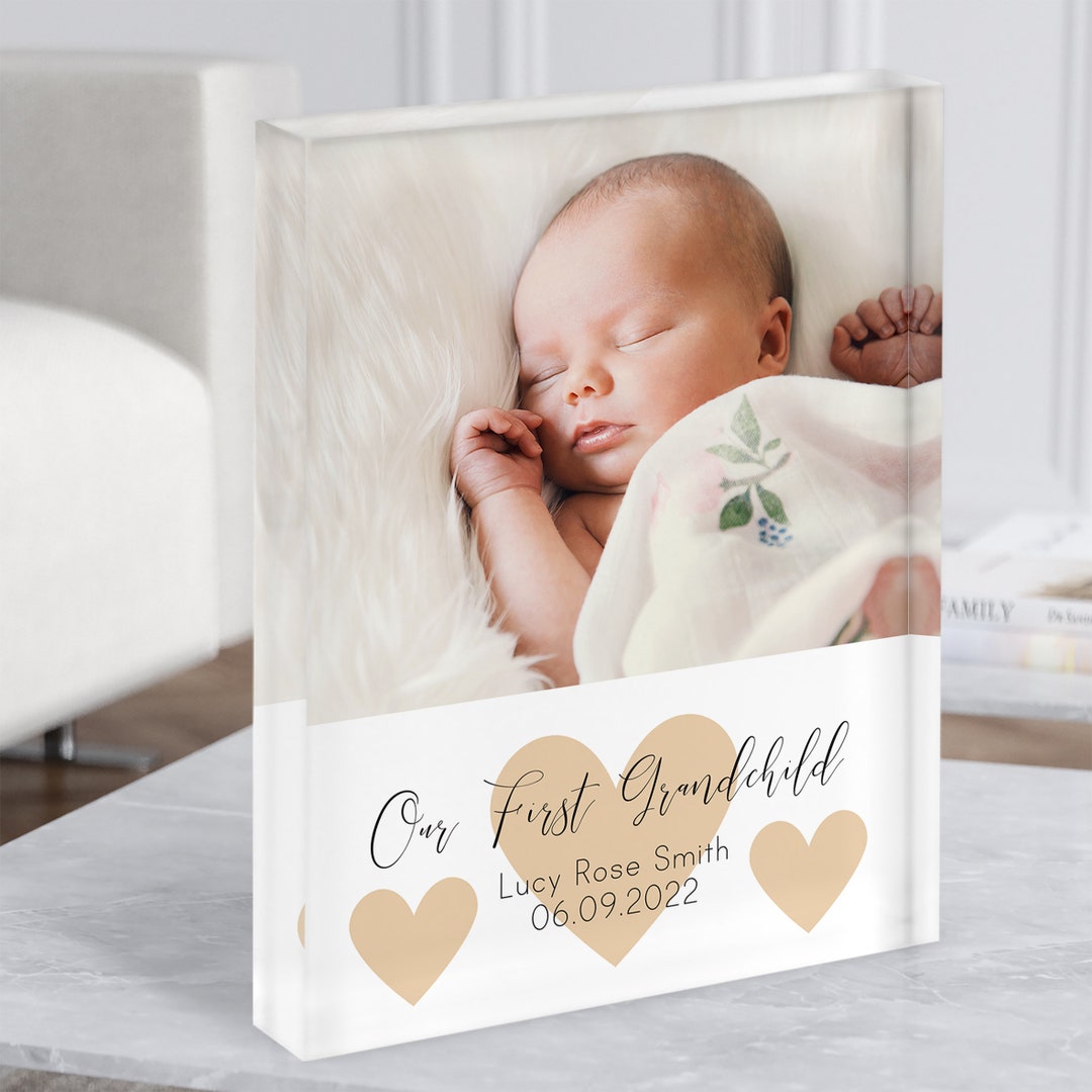 Our First Grandchild Photo Heart Yellow Grandparents New Baby Gift ...