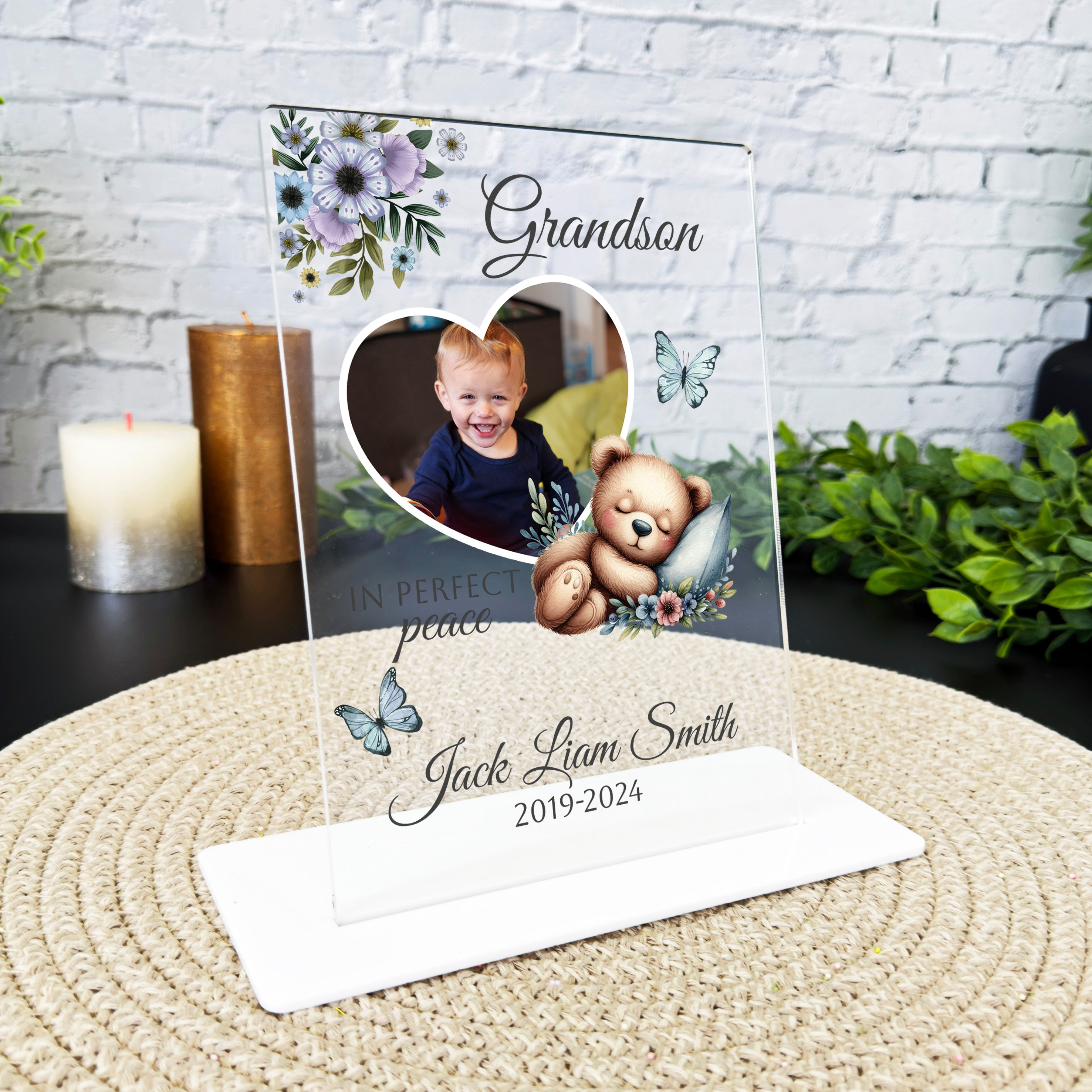Grandson Sleeping Angel Heart Photo Memorial Gift Personalised Gift ...
