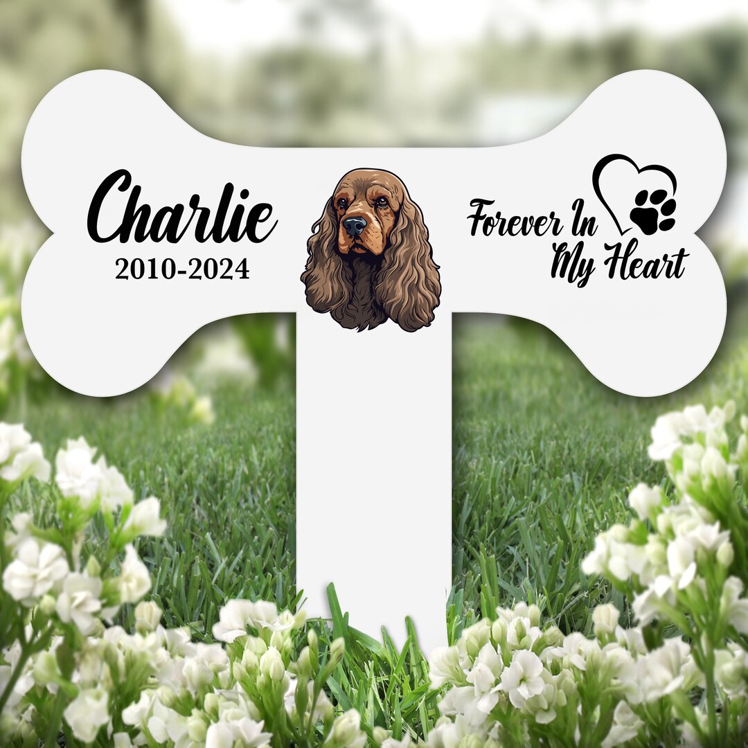 Bone Cocker Spaniel Heart Pet Remembrance Garden Plaque Grave Memorial ...