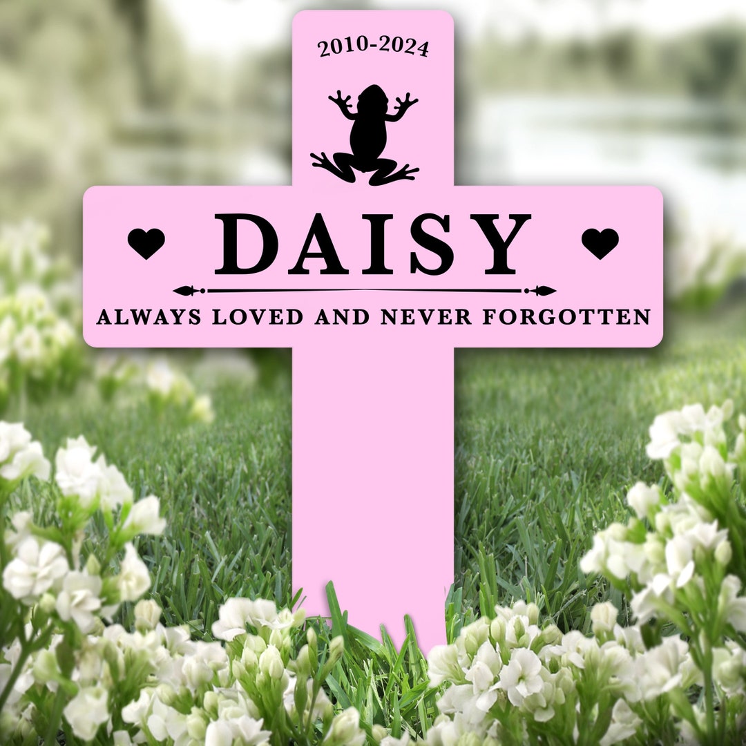 Cross Pink Frog Pet Remembrance Garden Plaque Grave Personalised ...